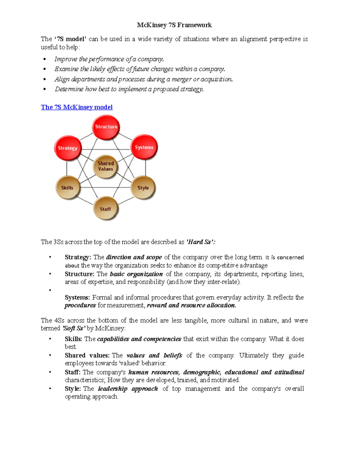 Mc Kinsey 7 S Model - McKinsey 7S Framework The ‘7S model’ can be used ...