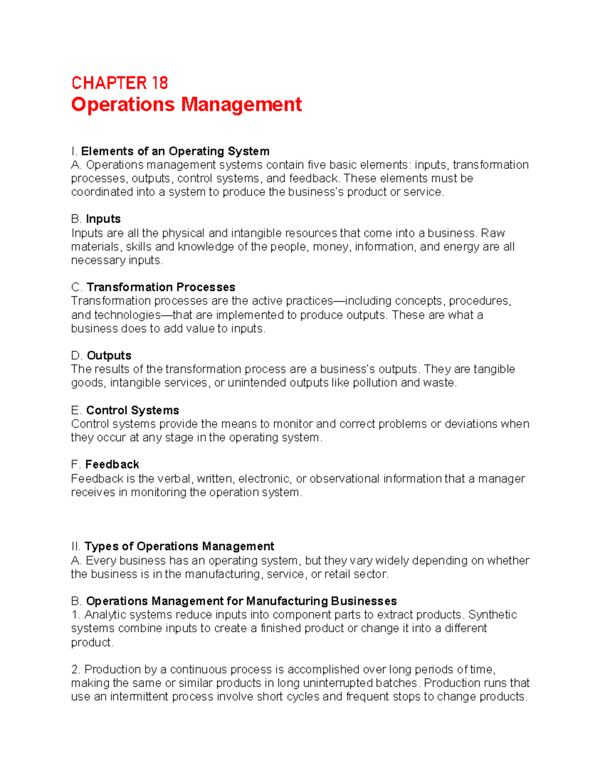 MGT 301 CH. 18 Summary - Operations Management - CHAPTER 18 Operations ...