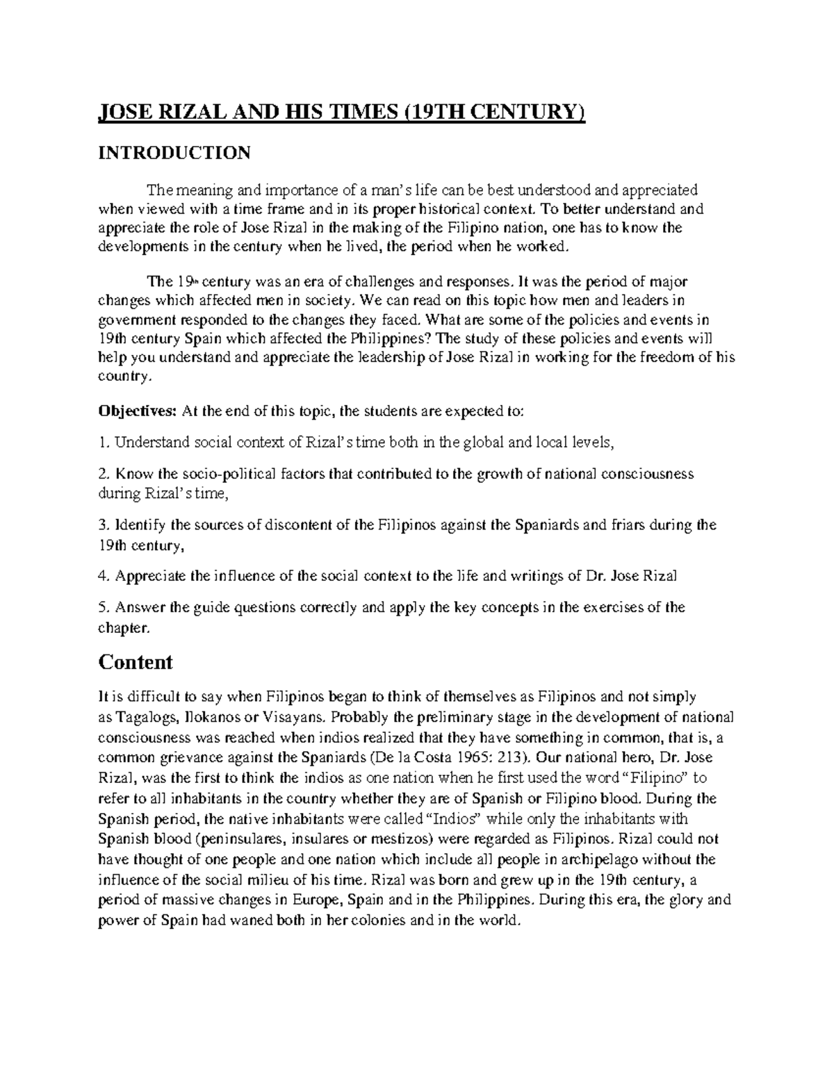 JOSE Rizal AND HIS Times (19th Century) - JOSE RIZAL AND HIS TIMES ...