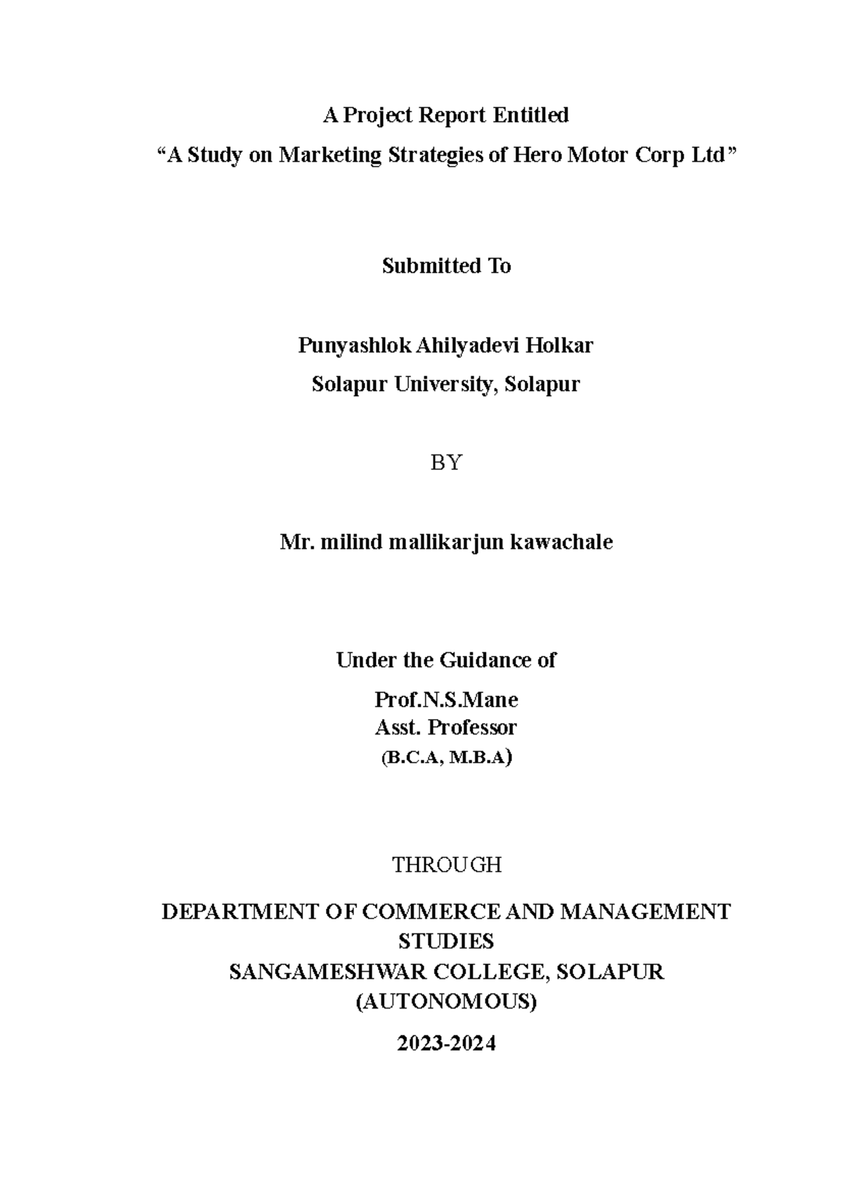 Title page ( Final ) Milliand - A Project Report Entitled “A Study on ...