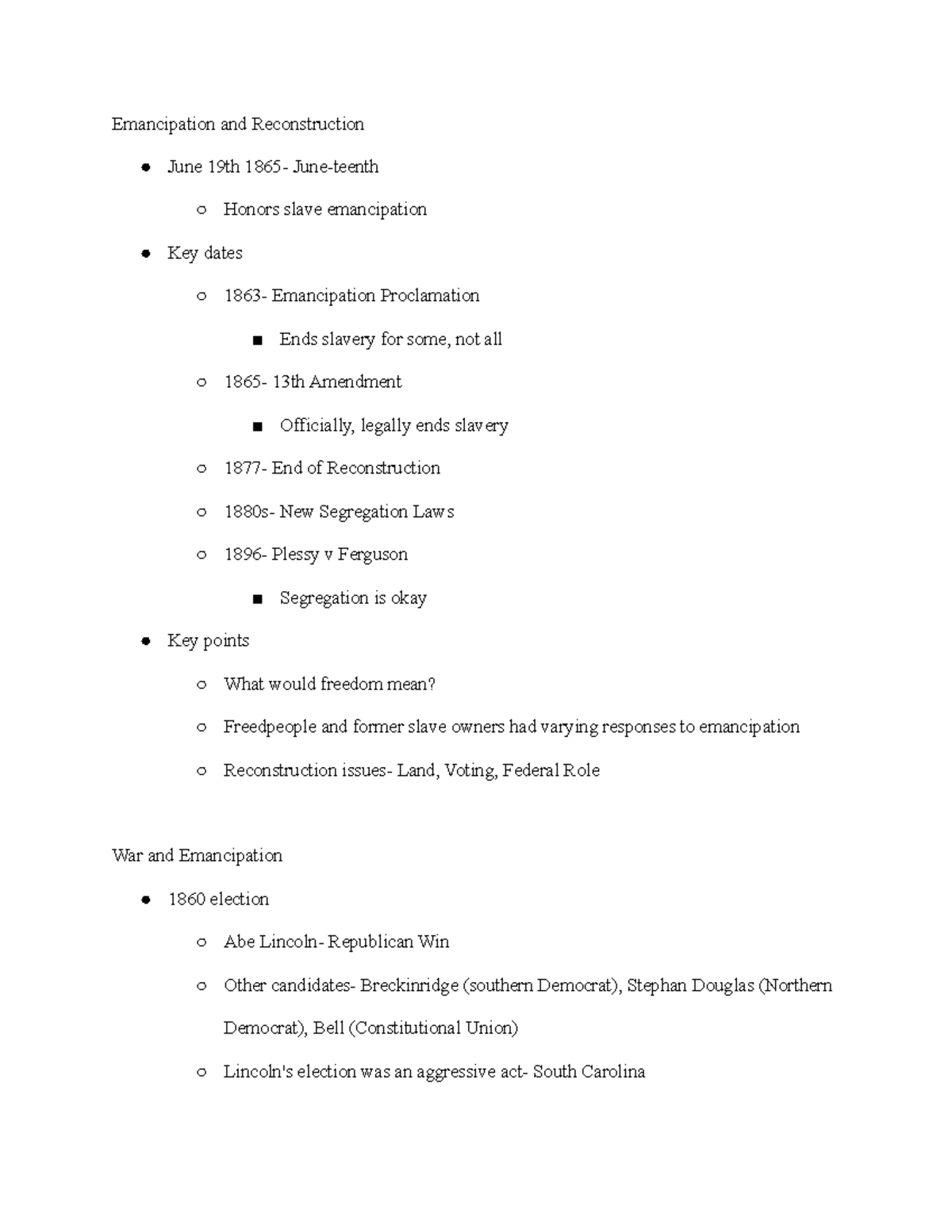 Emancipation and Reconstruction - Studocu