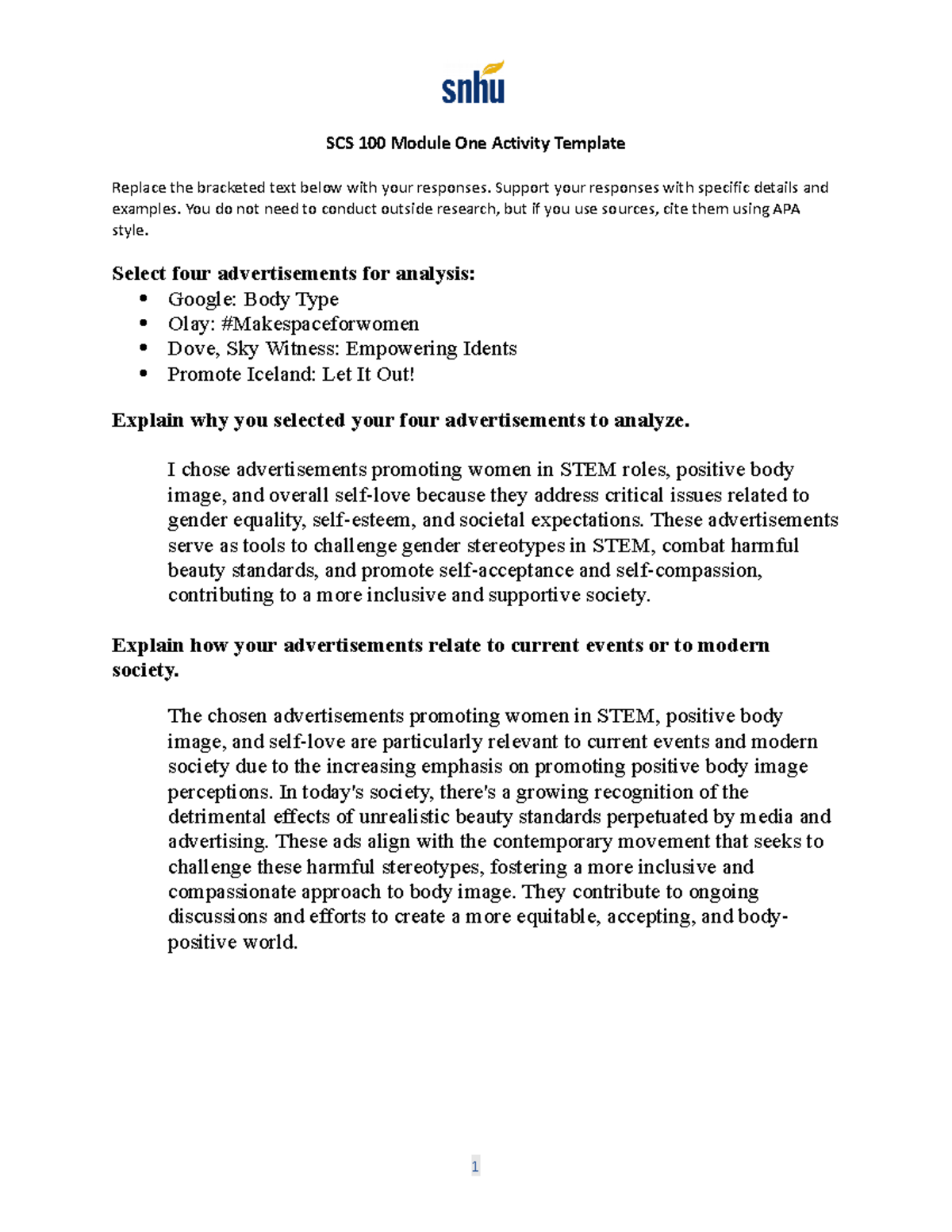 SCS 100 Module One Activity Template - SCS 100 Module One Activity ...