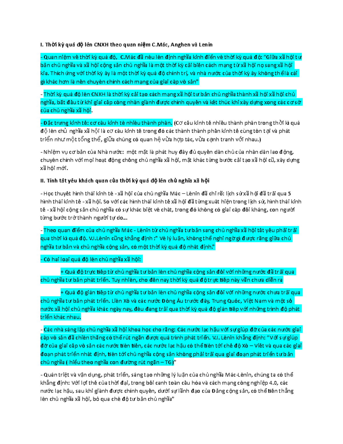 Chủ nghĩa xã hội khoa học - I. Th i kỳ quá đ lên CNXH theo quan ni m ...