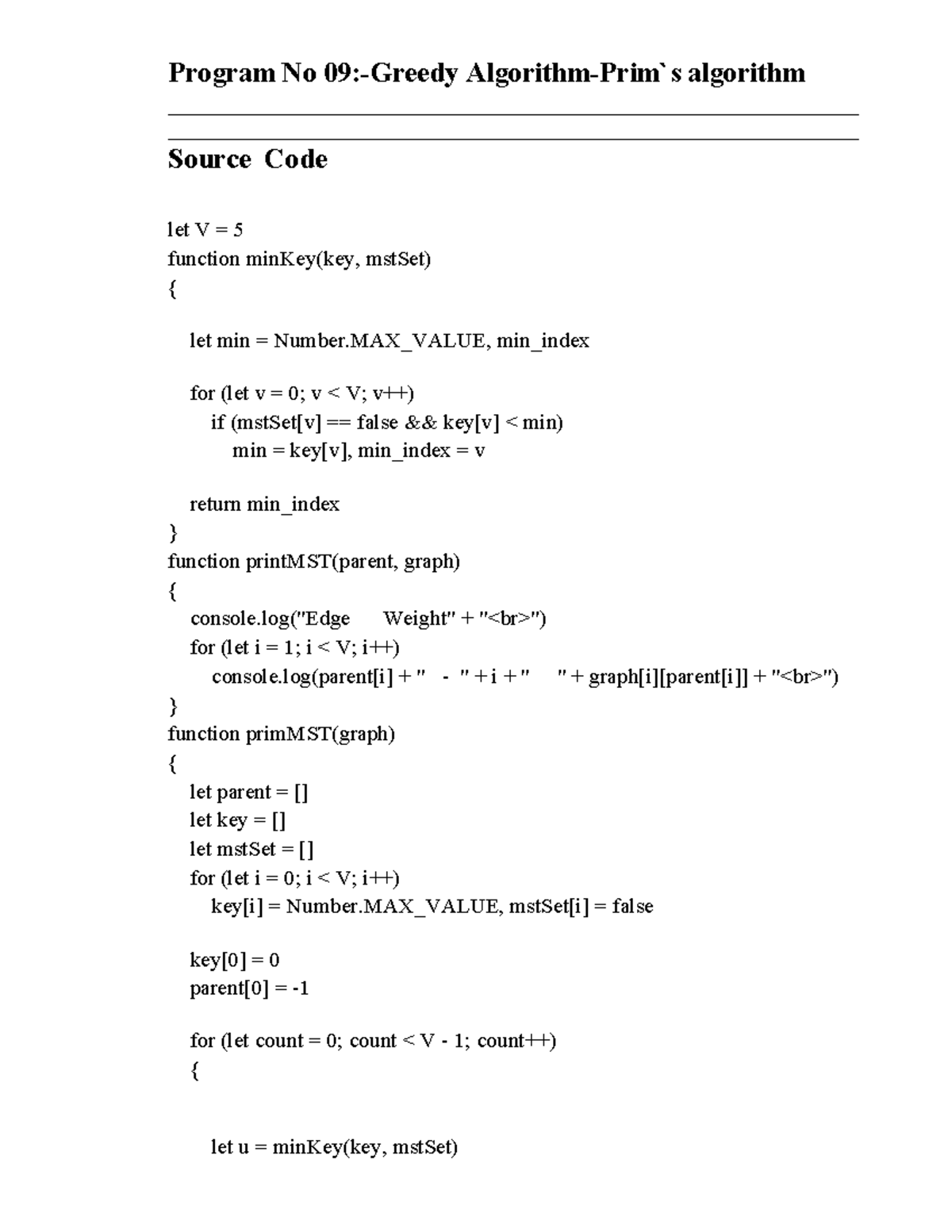 Program No 09 - Program No 09:-Greedy Algorithm-Prim`s algorithm - Studocu