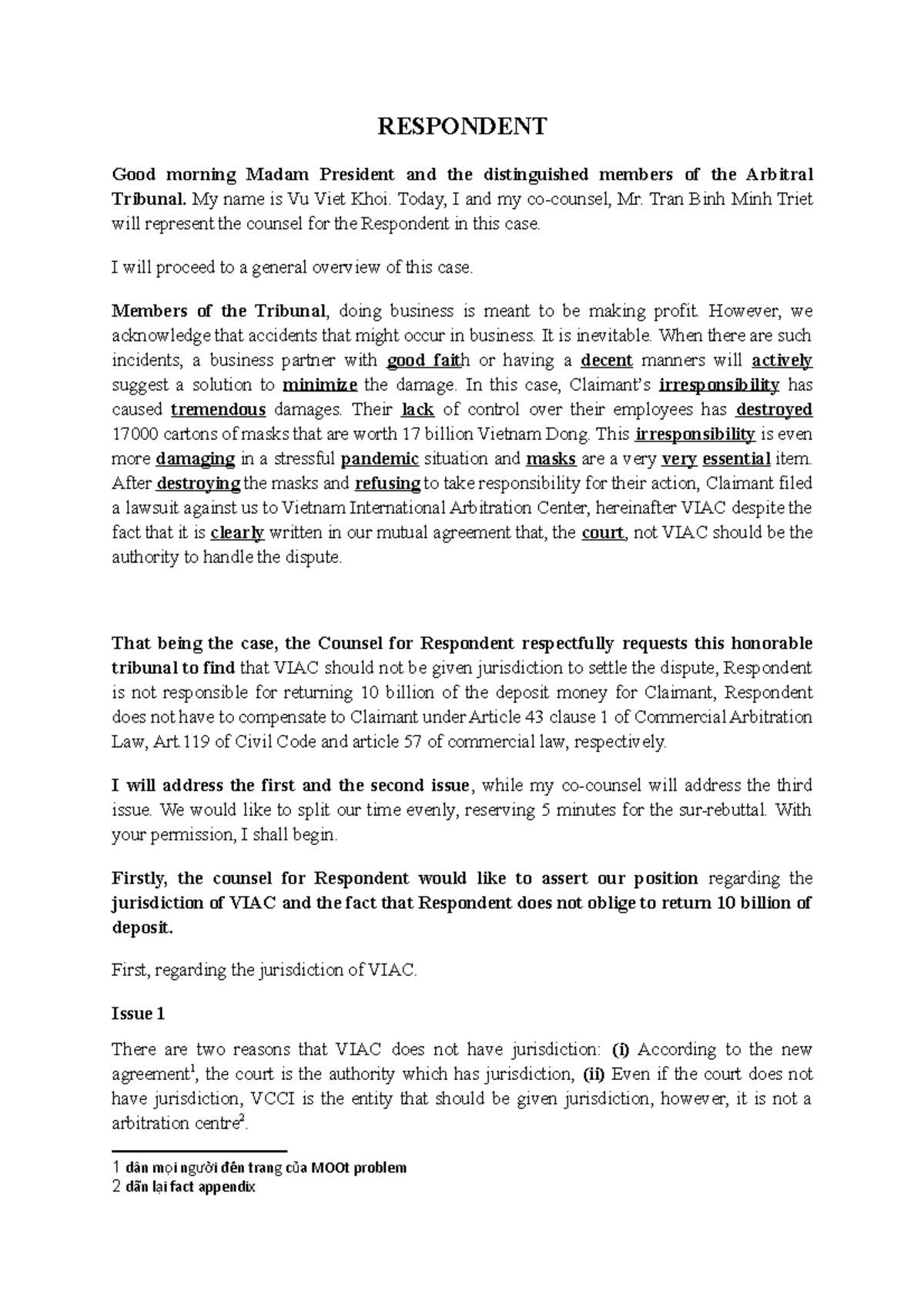 DMC Script - cldckcknc - RESPONDENT Good morning Madam President and ...