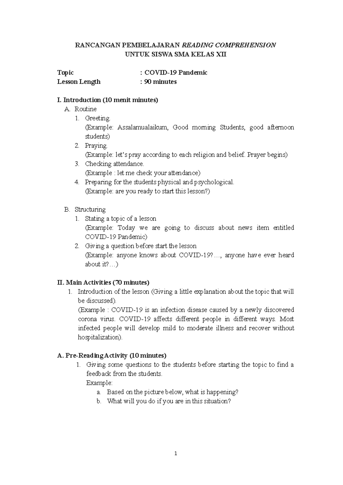 Learning Plan Reading Comprehension Example 11 - RANCANGAN PEMBELAJARAN ...
