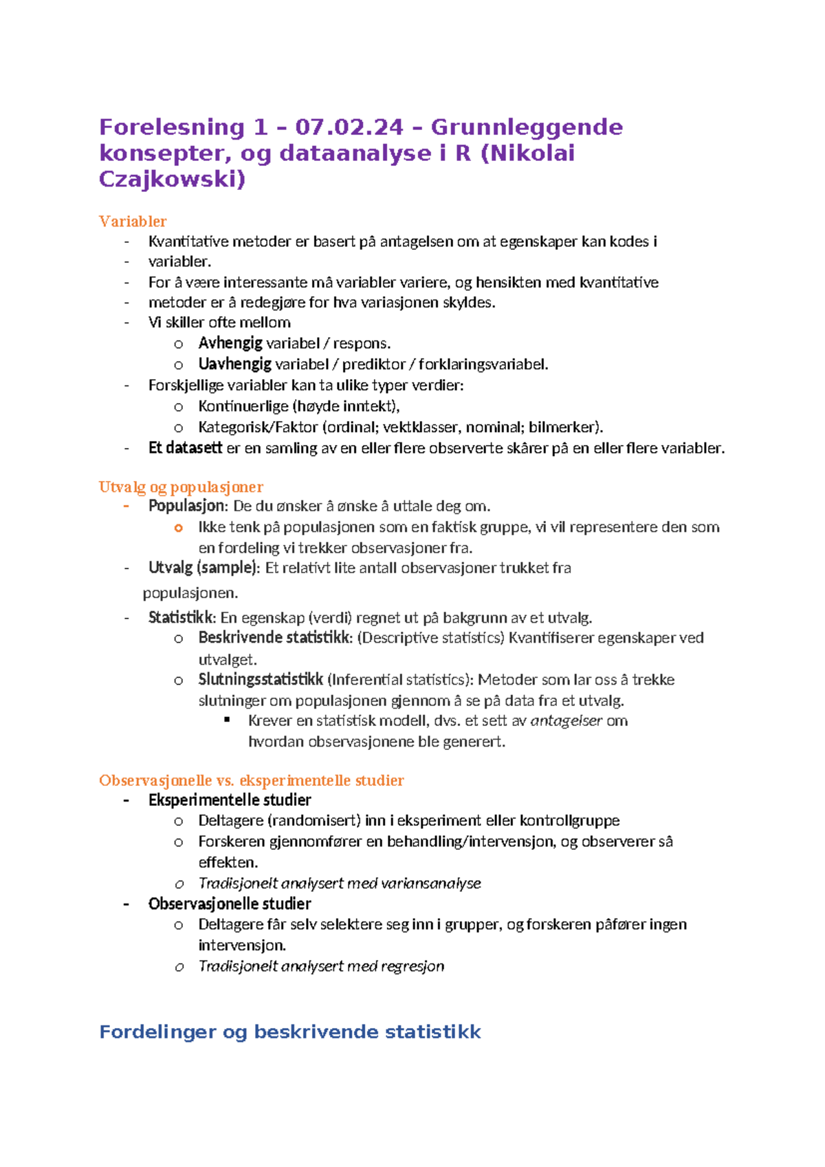 1. Grunnleggende kvantitative konsepter (kap. 1-4) - Forelesning 1 – 07.02 – Grunnleggende - Studocu