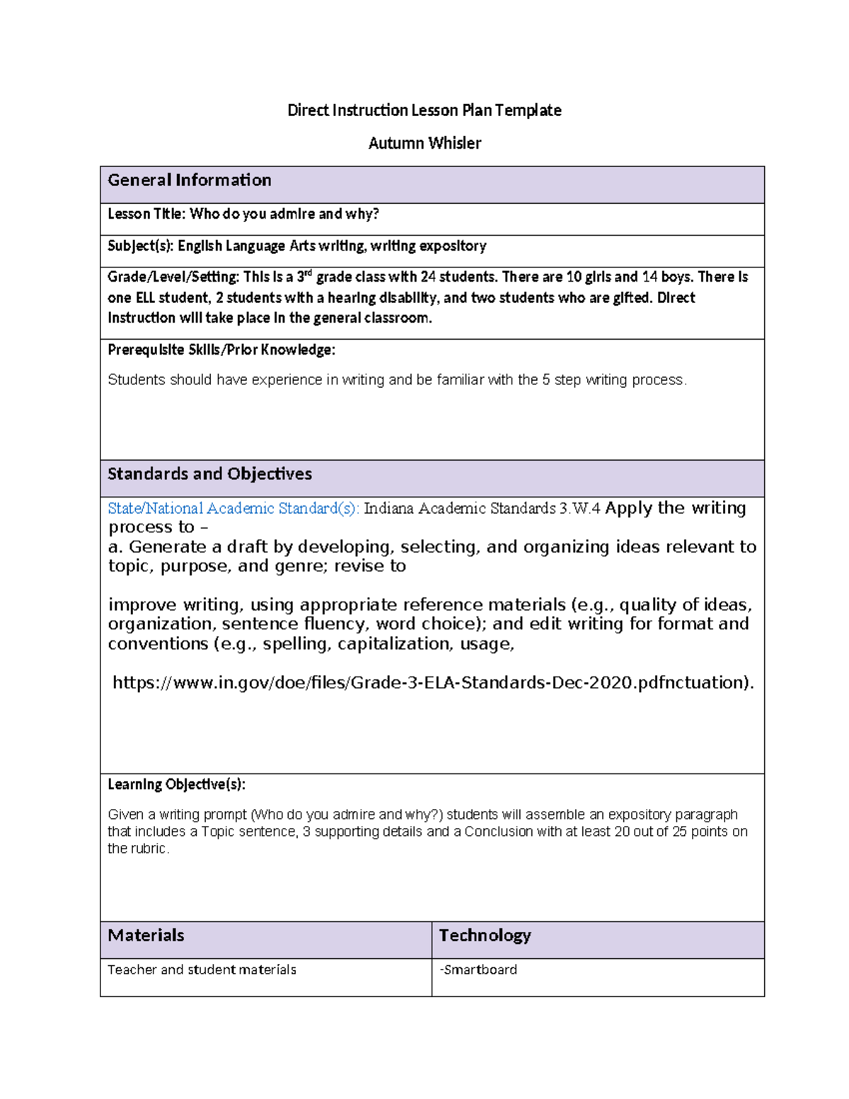 Language arts lesson plan finished - Direct Instruction Lesson Plan ...