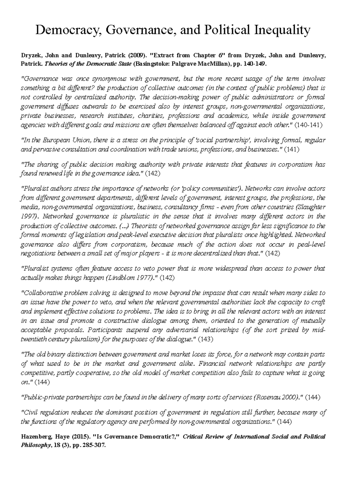 Summary, Democracy, Governance and Political Inequality - Democracy ...