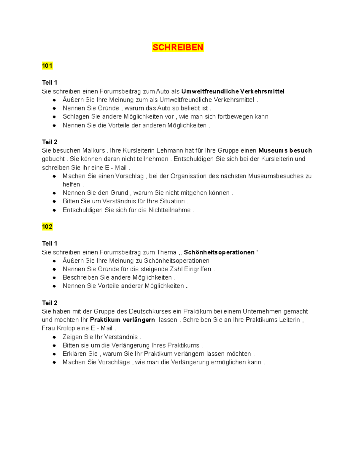 Schreiben - SCHREIBEN 101 Teil 1 Sie schreiben einen Forumsbeitrag zum ...