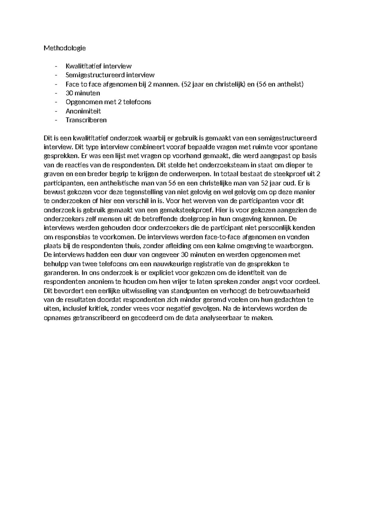Methodologie voor paper - Methodologie - Kwalititatief interview ...