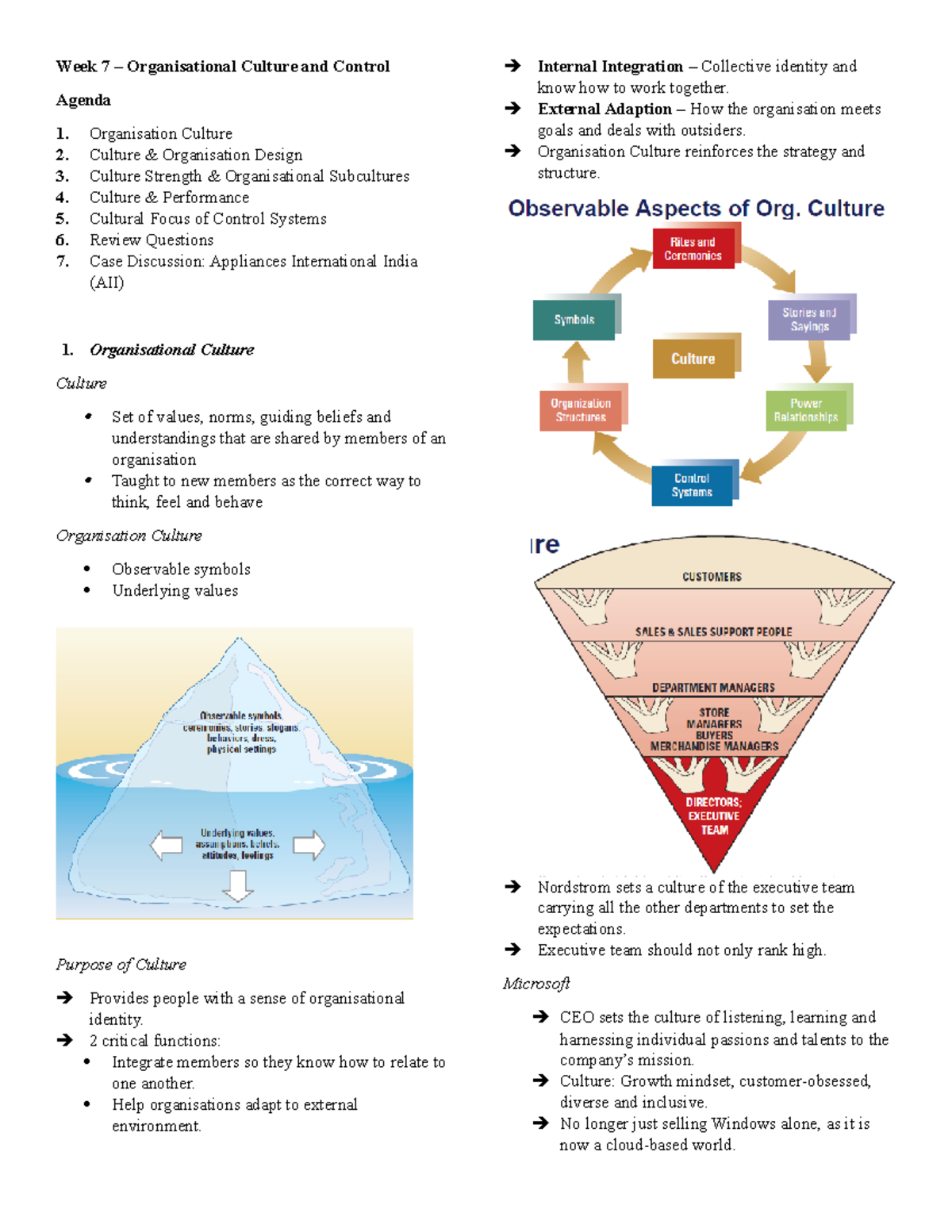 Week 7 - Lecture week 7 - Week 7 – Organisational Culture and Control ...