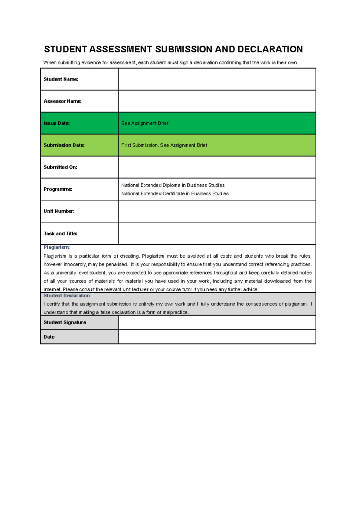 BTEC Declaration Assessment Record Sheet - UNIT 28 TASK 1 YR12 22-23 - STUDENT ASSESSMENT ...