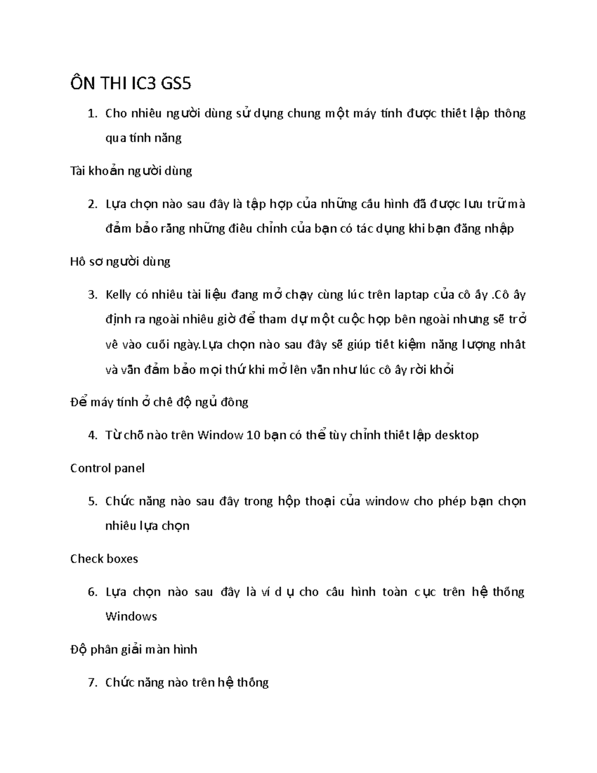 ÔN THI IC3 GS5 - IC3-GS5 - ÔN THI IC3 GS Cho nhiều ng ươi dung s ư d ung chung m ôt may tnh đ ...