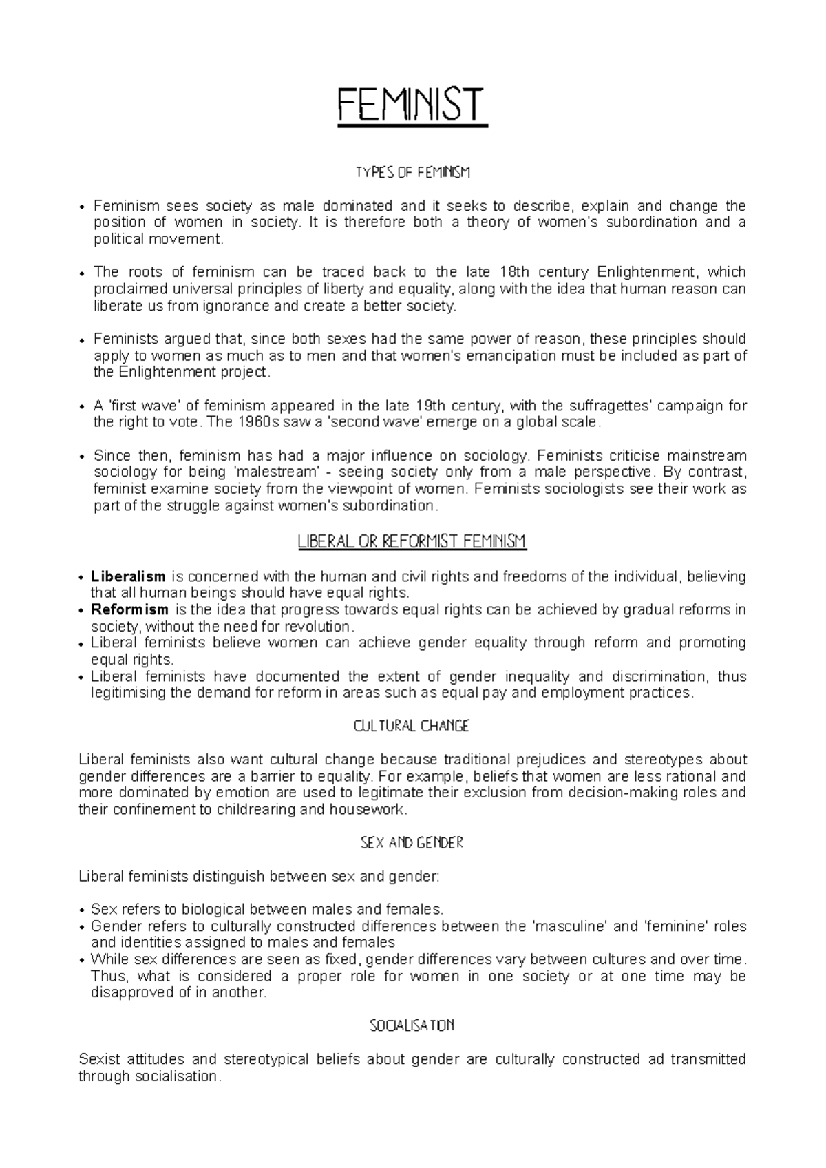 Feminist Theory Revision Guide - Feminist TYPES OF FEMINISM • Feminism ...