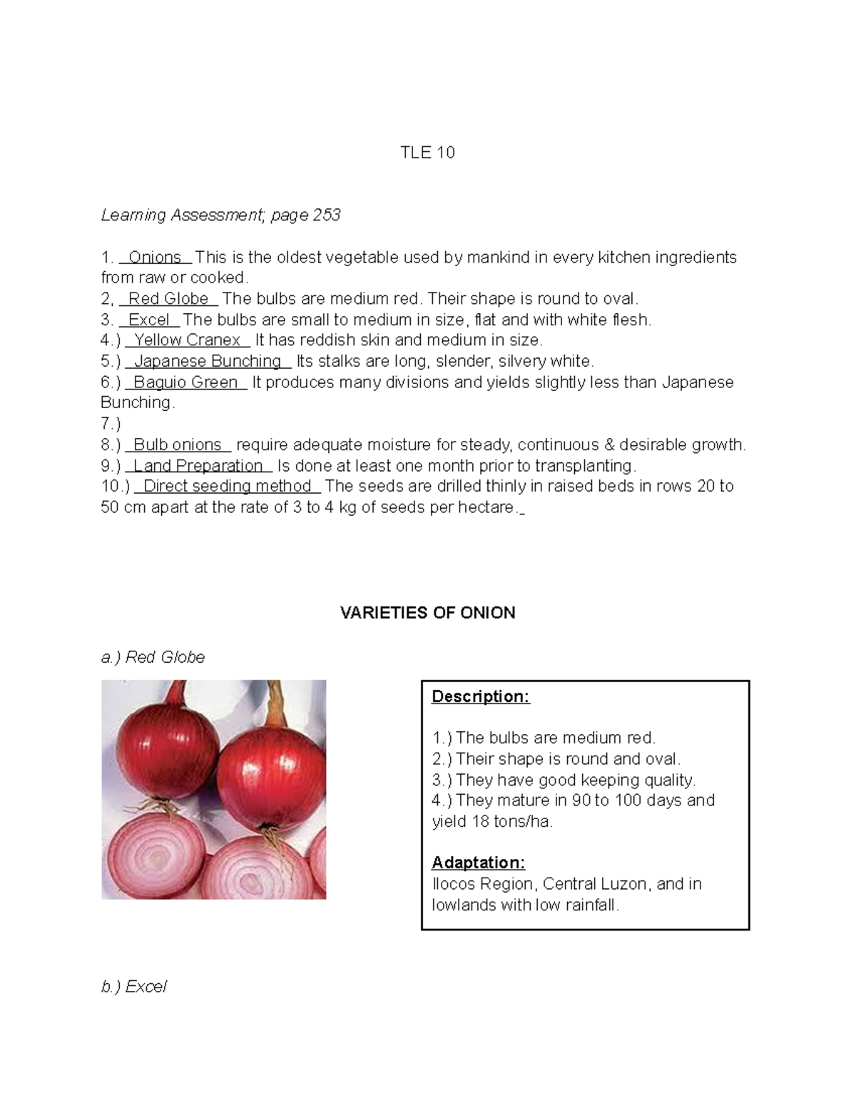 TLE Onions Activity #2 and#3 - TLE 10 Learning Assessment; page 253 ...