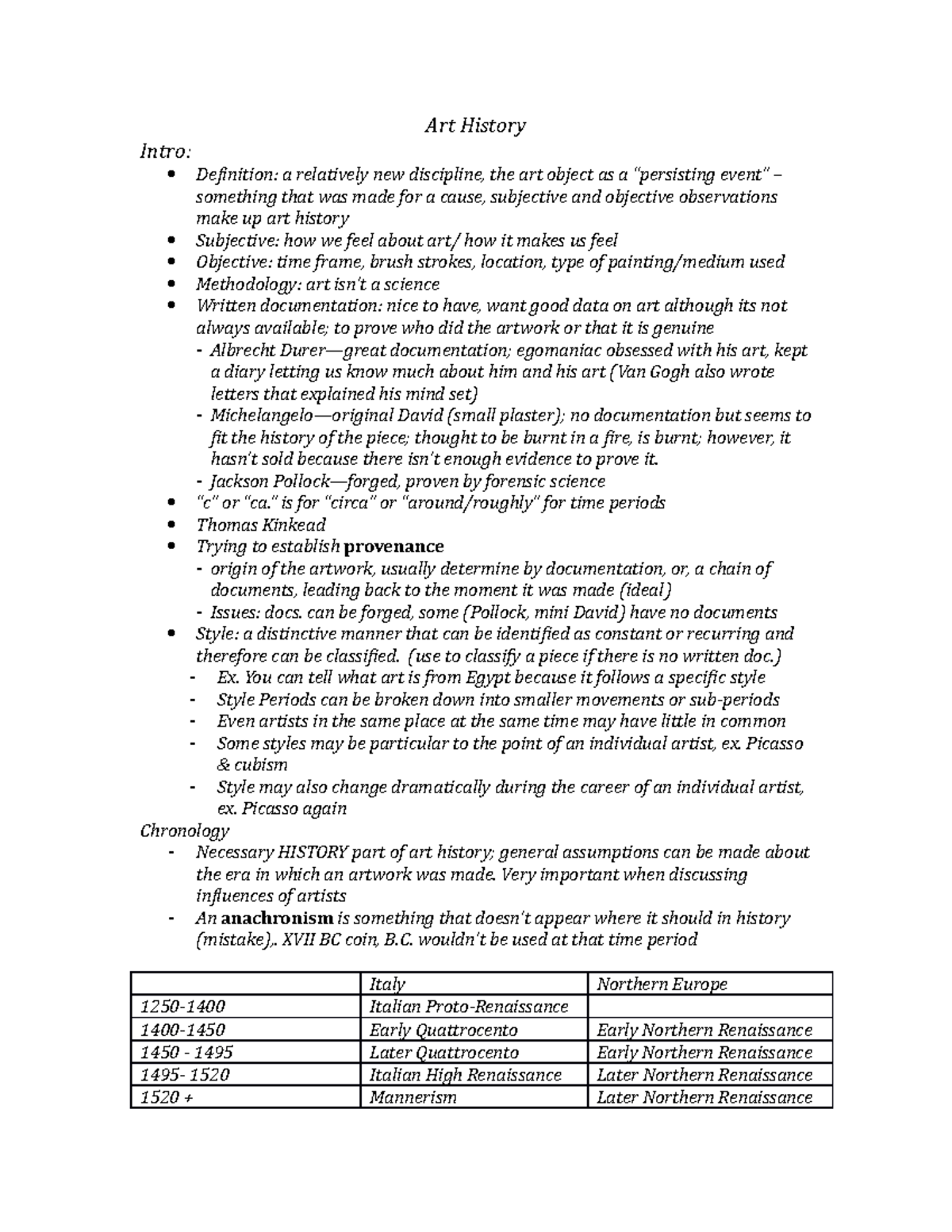 Lecture notes - all lectures - Art History Intro: Definition: a ...