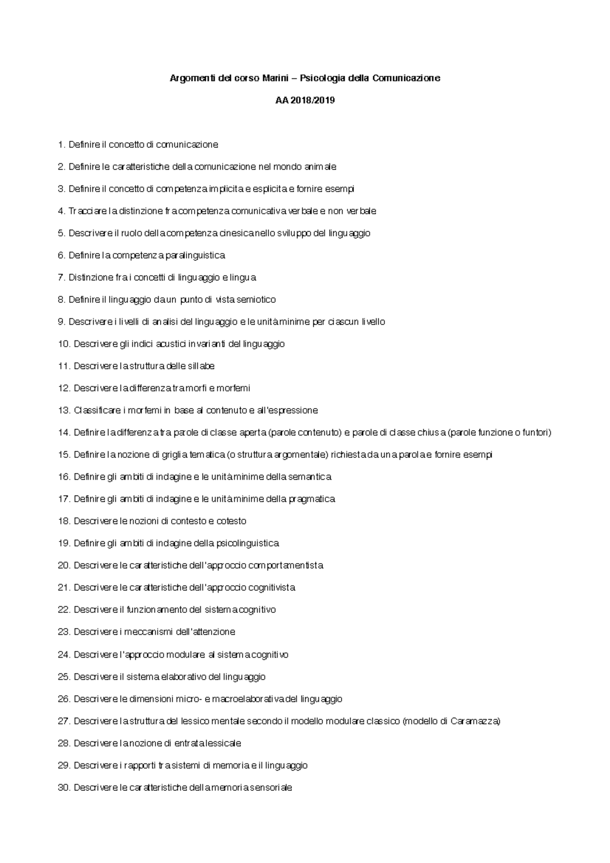 Esame 2018, domande - Warning: TT: undefined function: 32 Argomenti del corso Marini ...