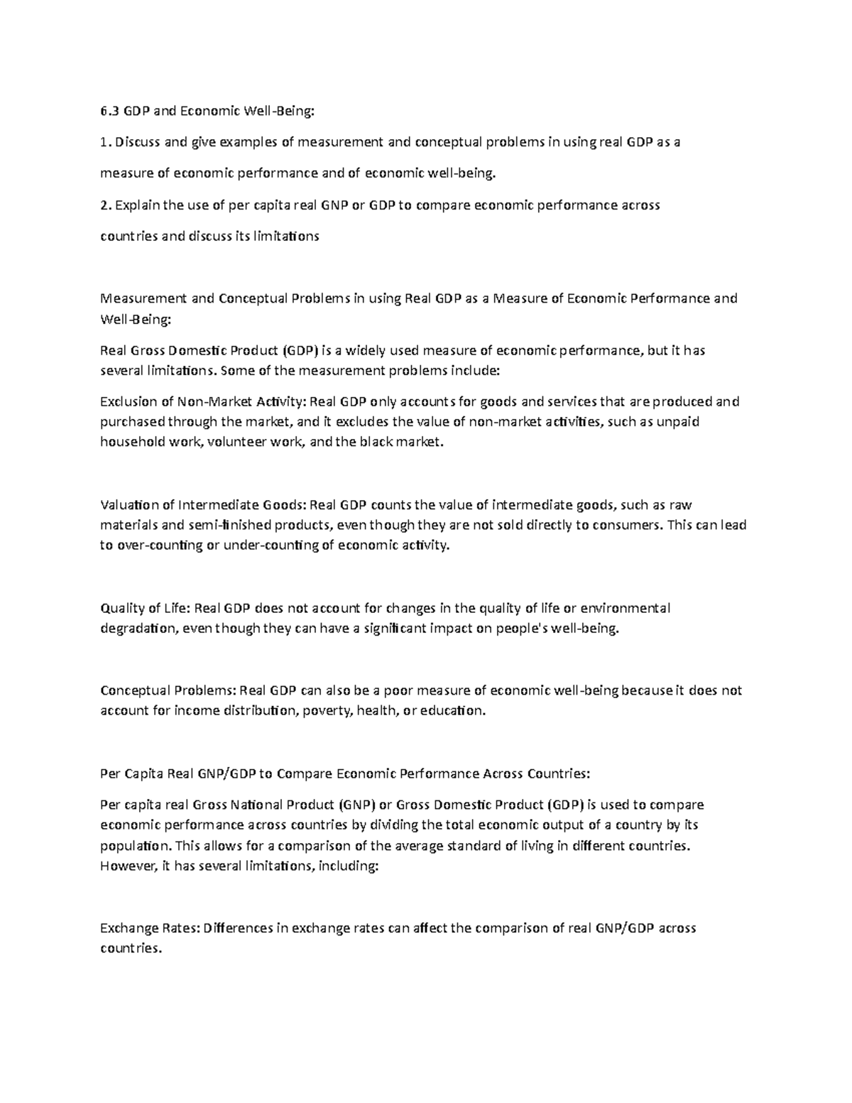 Macro 6-3 - 6 GDP and Economic Well-Being:1. Discuss and give examples ...