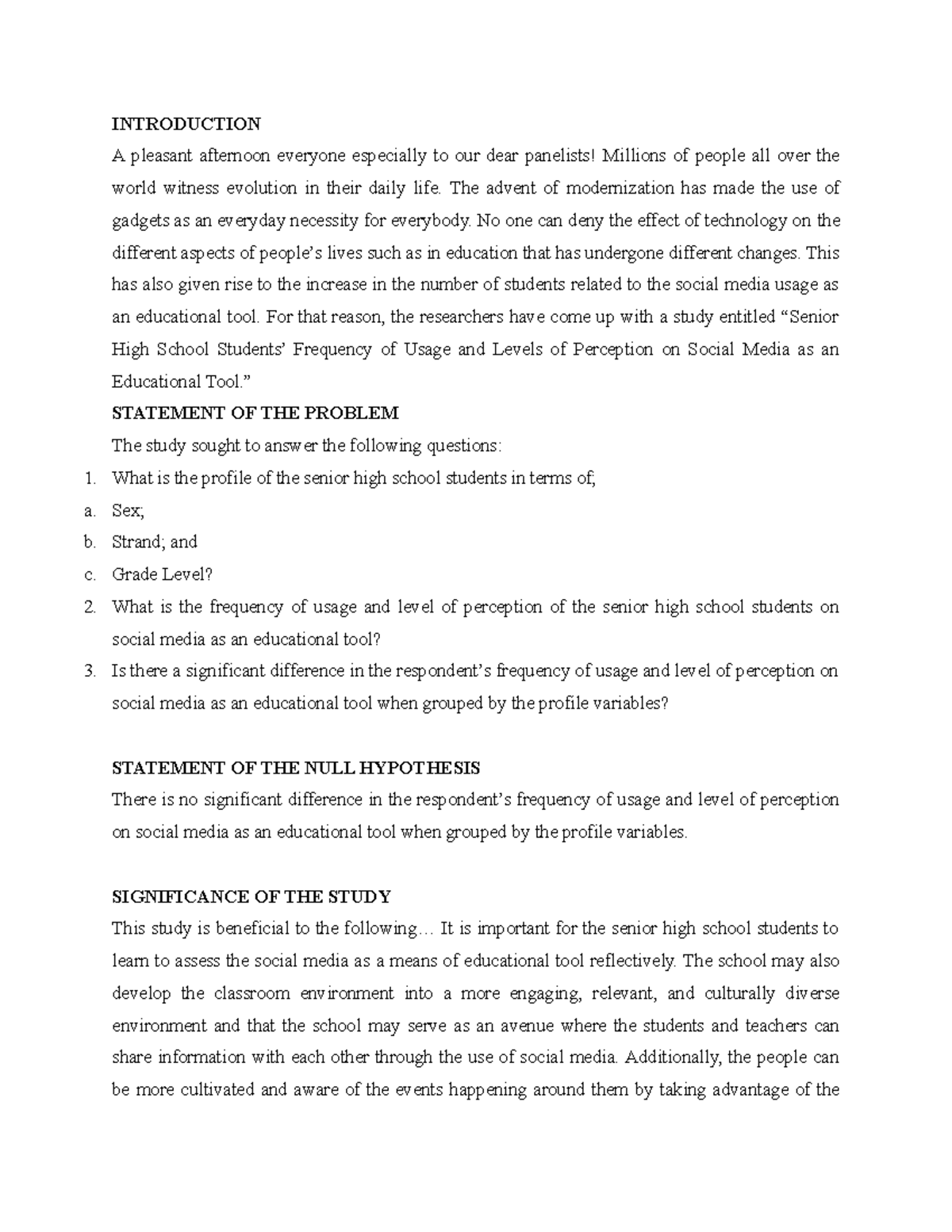 436798106 Oral Defense Script Final - INTRODUCTION A pleasant afternoon ...