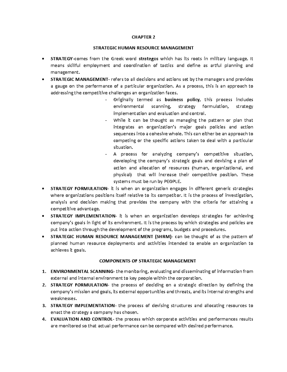 Chapter 2-Strategic Human Resource Management - CHAPTER 2 STRATEGIC HUMAN RESOURCE MANAGEMENT ...