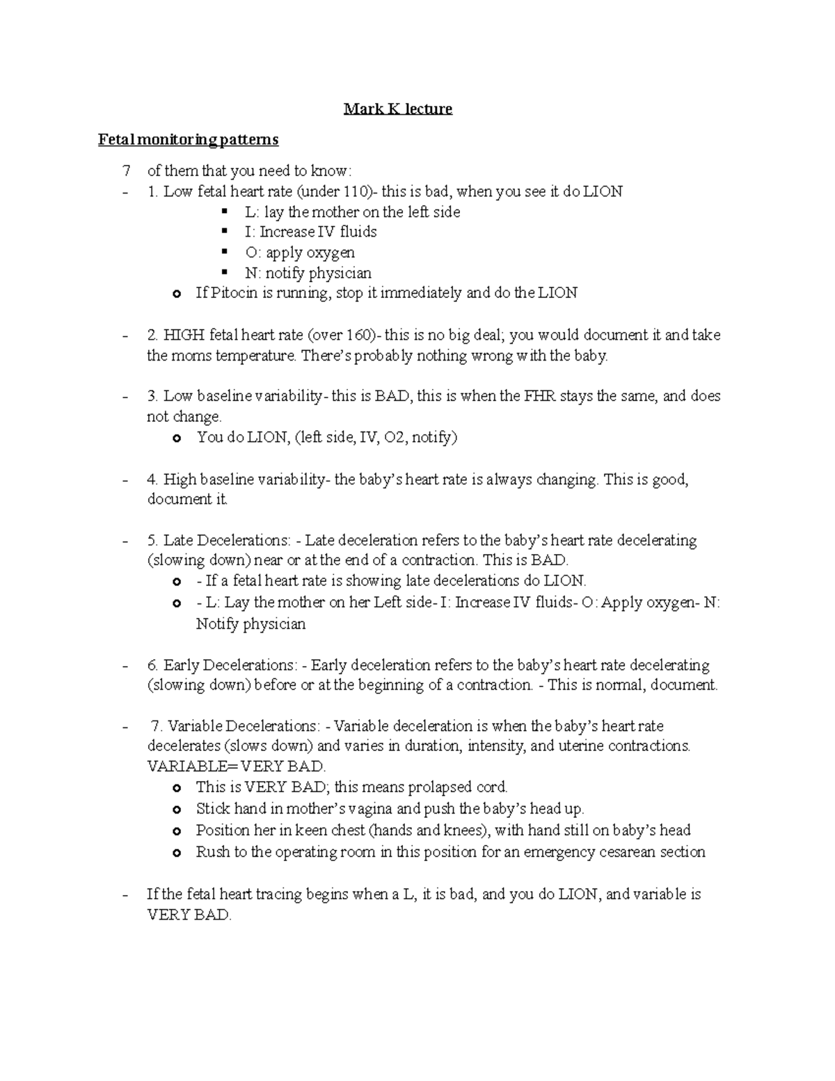 Session 2 mark k OB - Lecture notes 1-2 - Mark K lecture Fetal ...