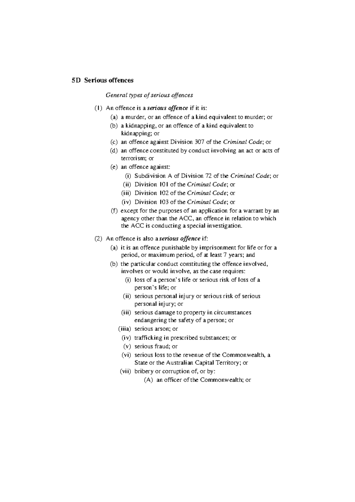 Treasury Qo Ns attach - notes - 5D Serious offences General types of ...