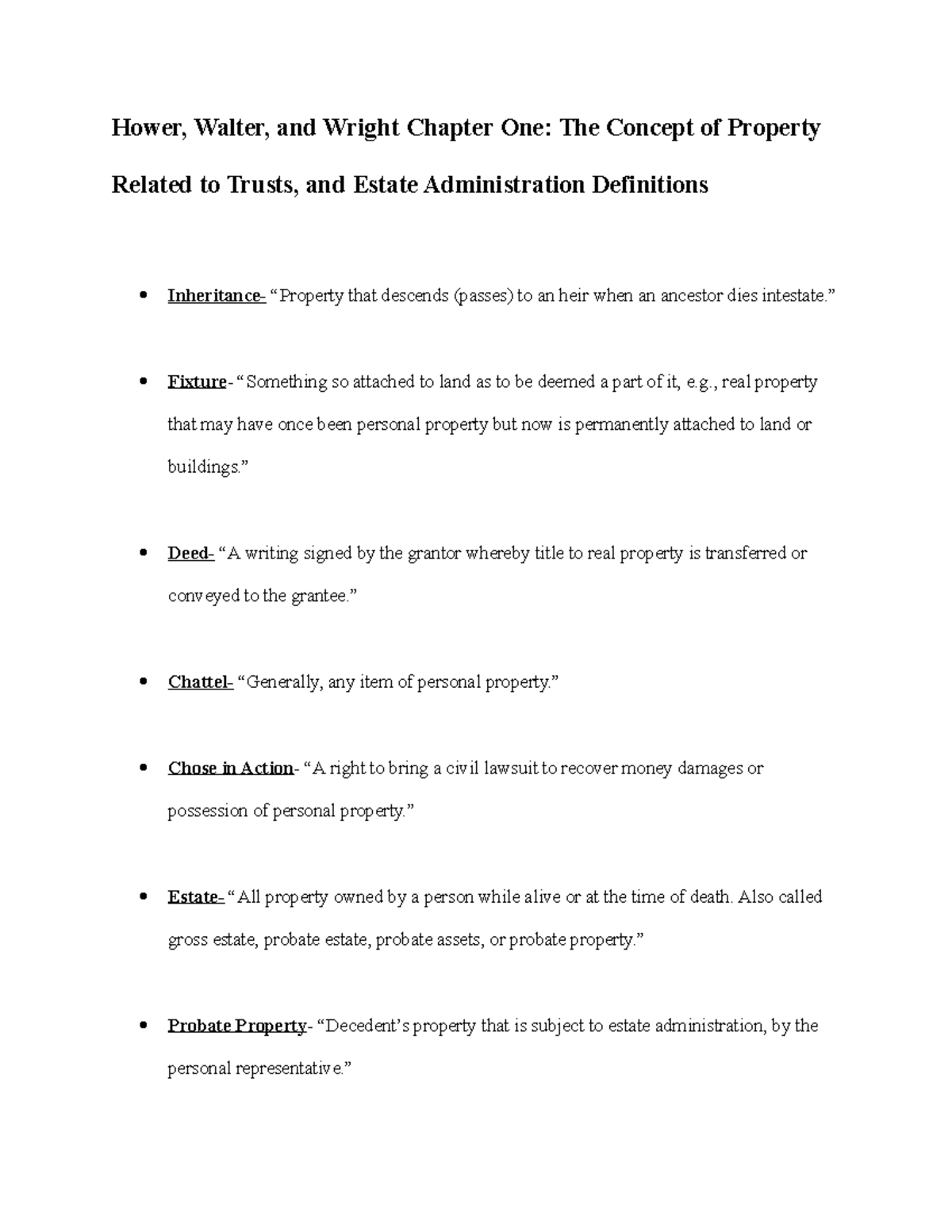 Wills Trusts and Estates Chapter One Definitions - Hower, Walter, and ...