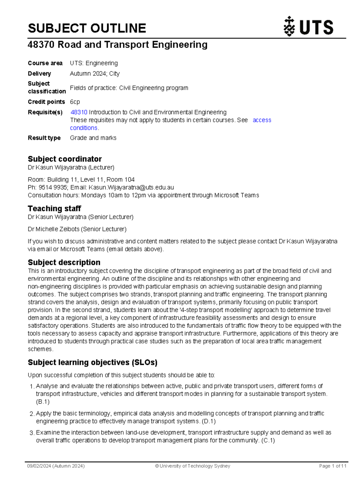 Road and transport outline - SUBJECT OUTLINE 48370 Road and Transport ...