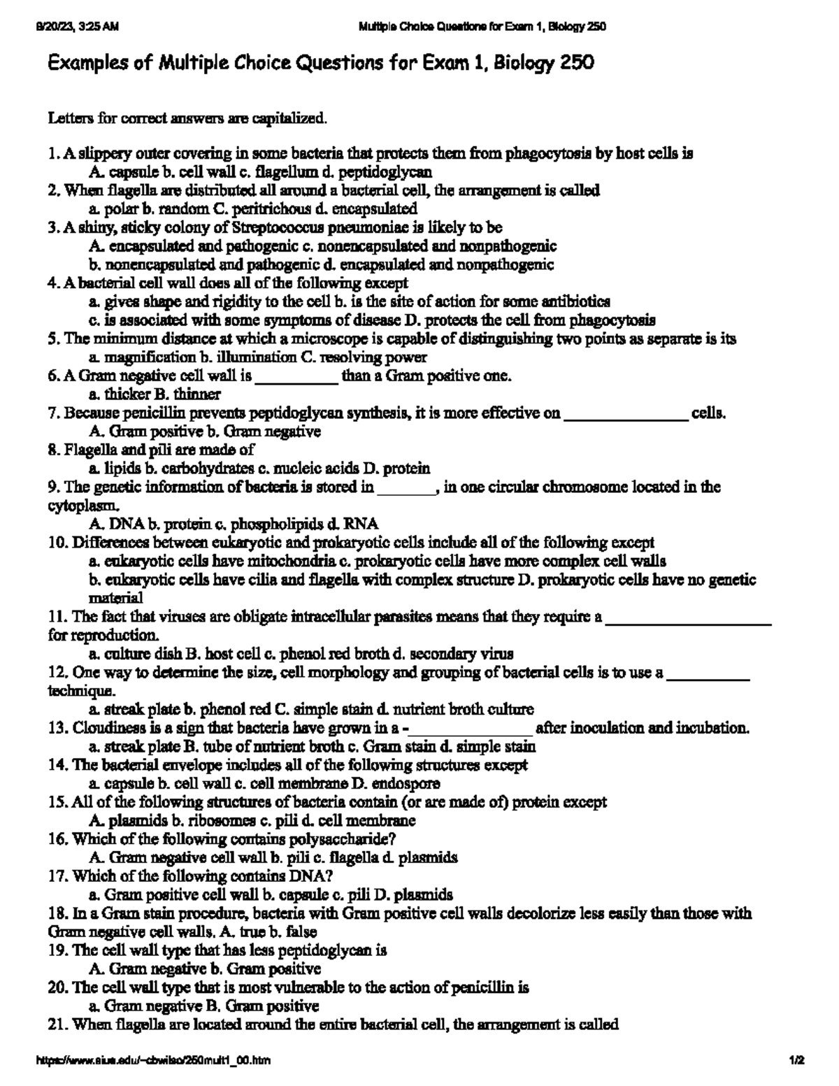 MCQS - Introduction to Biology - Studocu