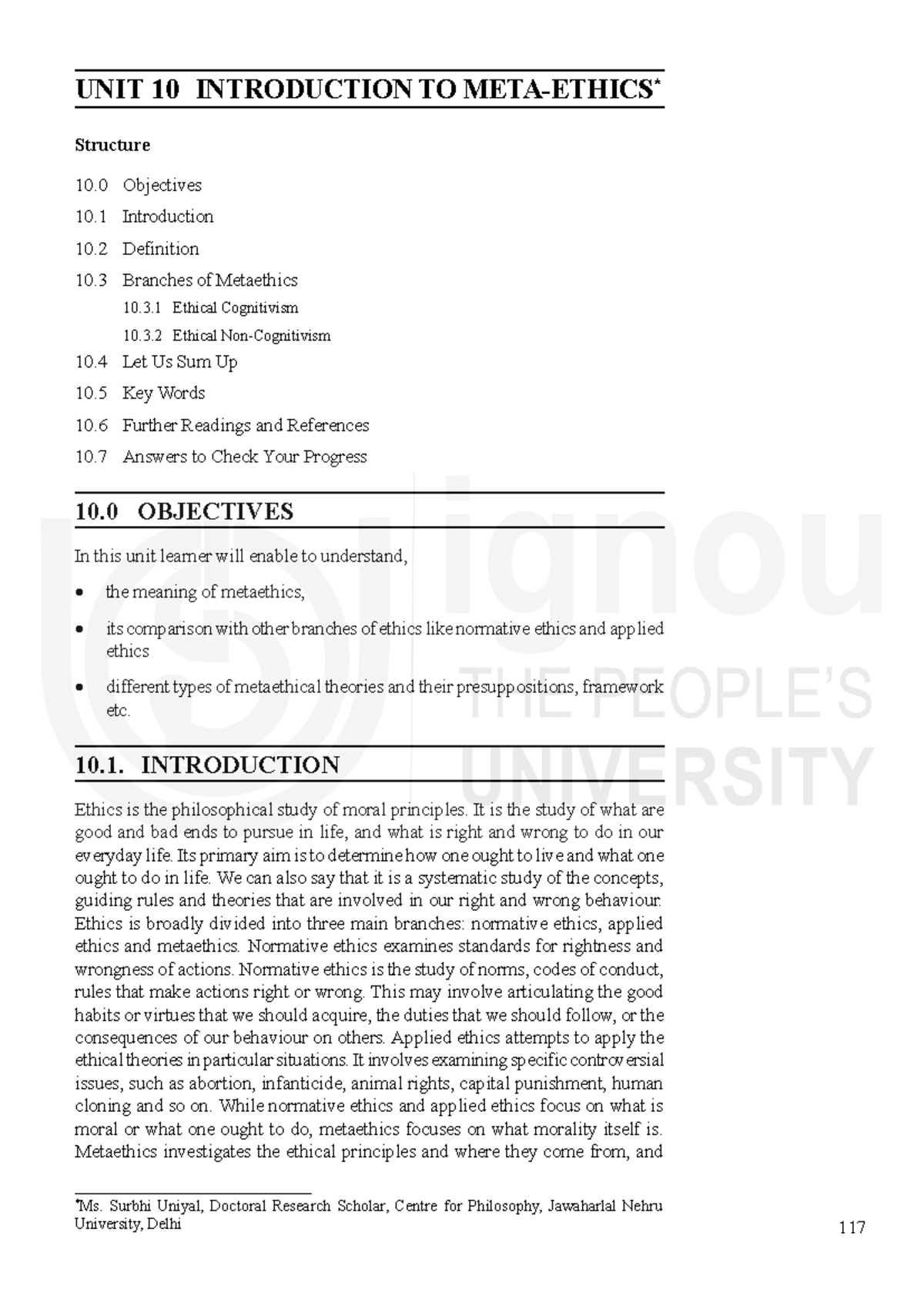 Unit-10 - Summary of the topic of Meta-ethics - Introduction to Meta ...