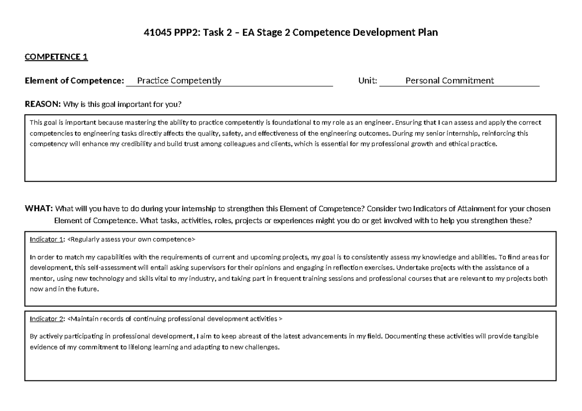 41045 PPP2 - Assessmnt Task 2 EA Stage 2 Competence Development Plan ...