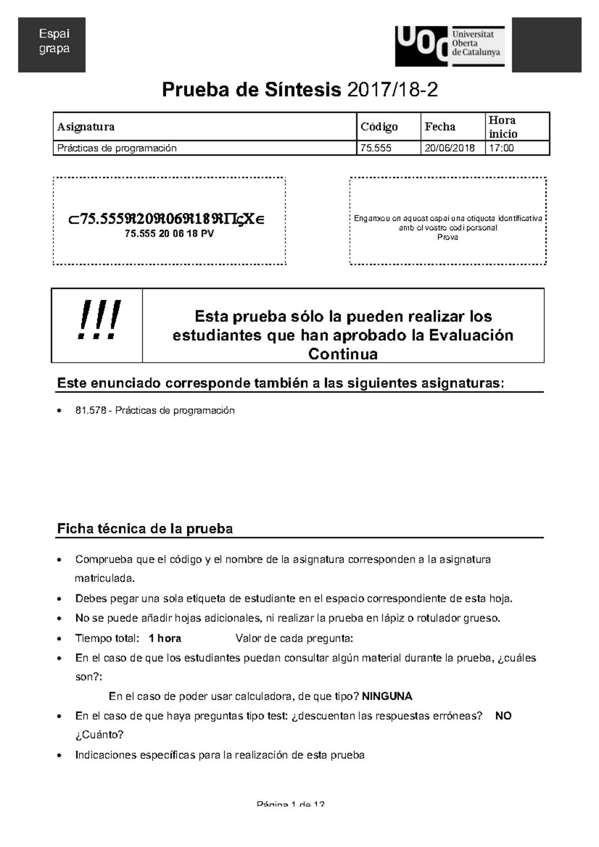 Examen 20 Junio 2018, preguntas y respuestas - Warning: TT: undefined function: 3 Prueba de ...