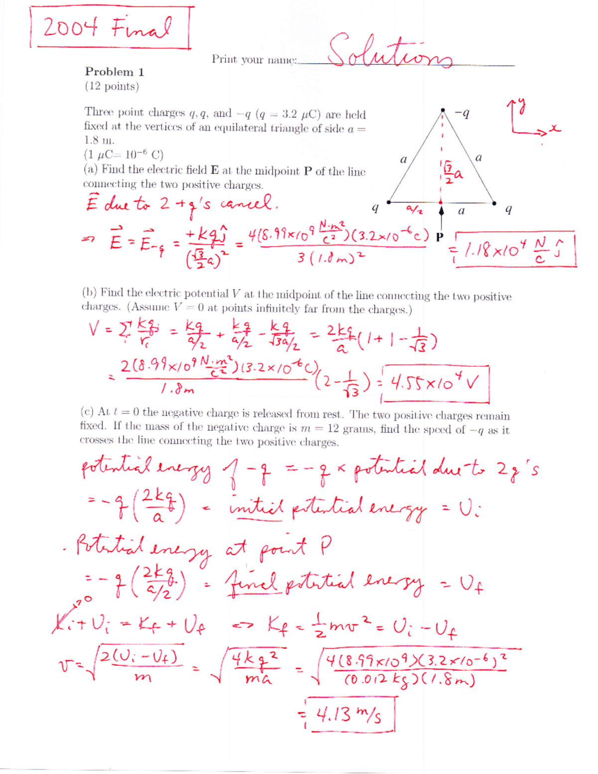 Phys151 2004 final solutions - Zoo'{ f,*J Print vour nalne: Problem 1 ...