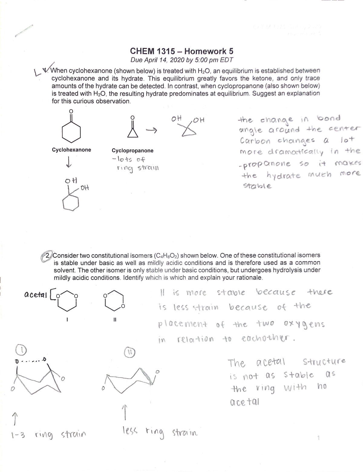 homework five document - CHEM 1315 - Studocu