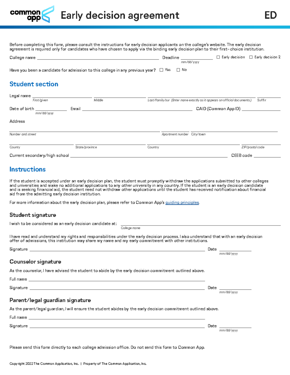ED Agreement - Sample - Early decision agreement ED Before completing ...