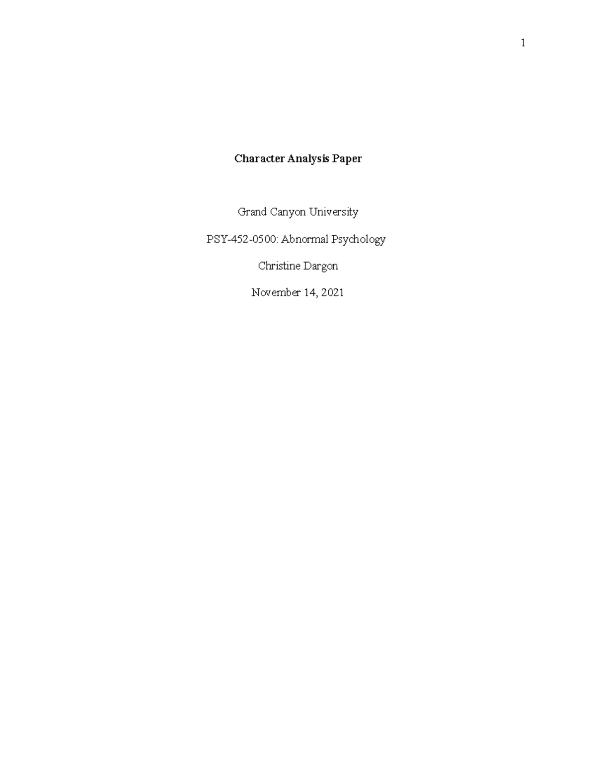 Character Analysis Assignment - Character Analysis Paper Grand Canyon ...