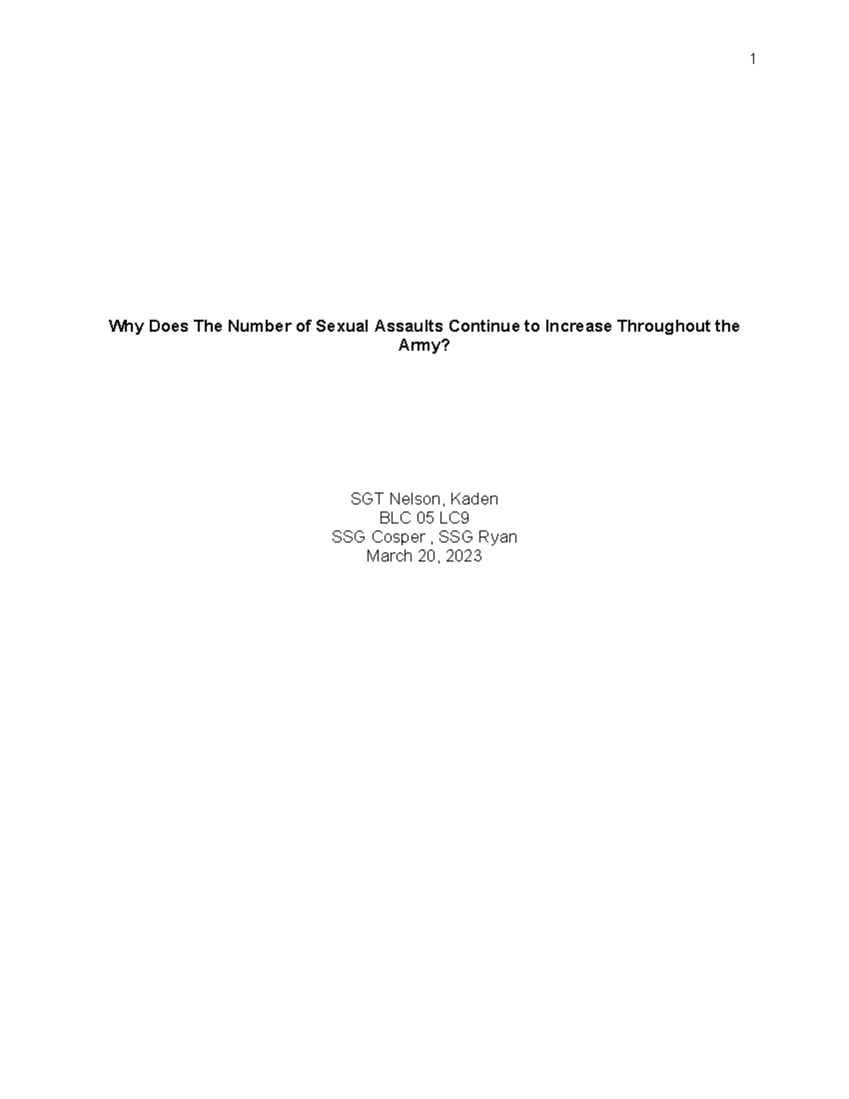 Sharp Essay - Why Does The Number of Sexual Assaults Continue to ...