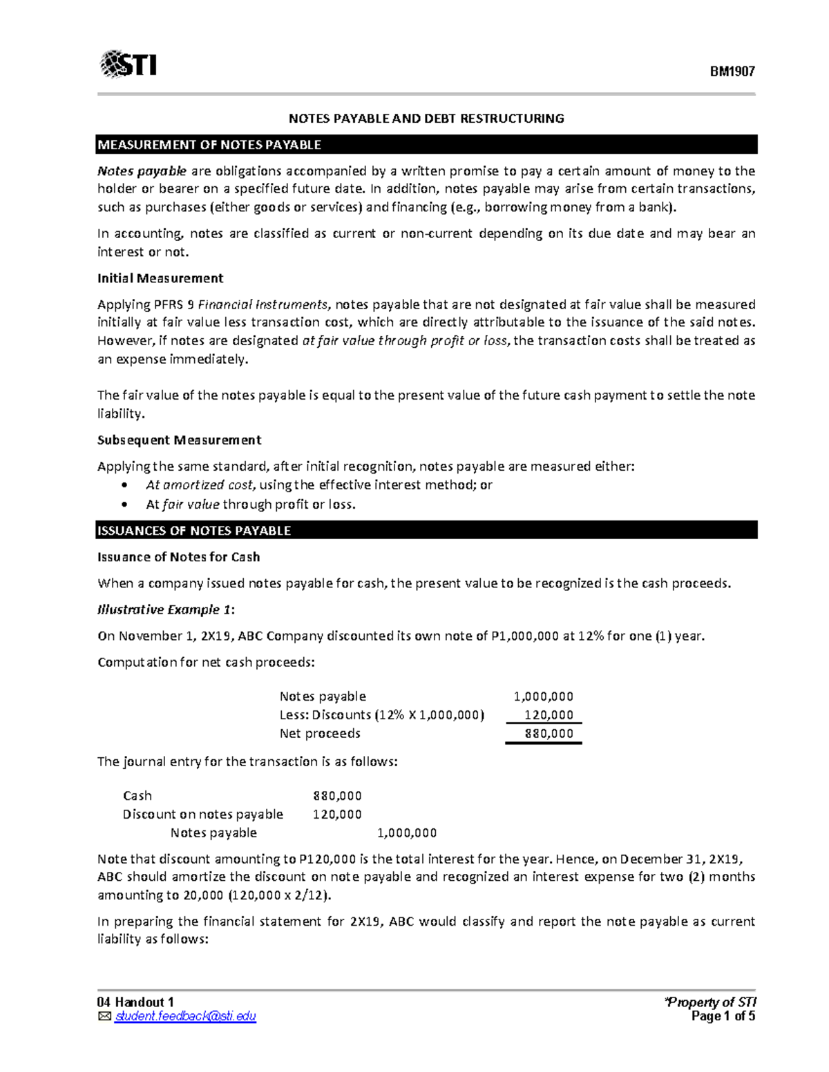 04 handout 1 - ia2 - 04 Handout 1 *Property of STI NOTES PAYABLE AND ...