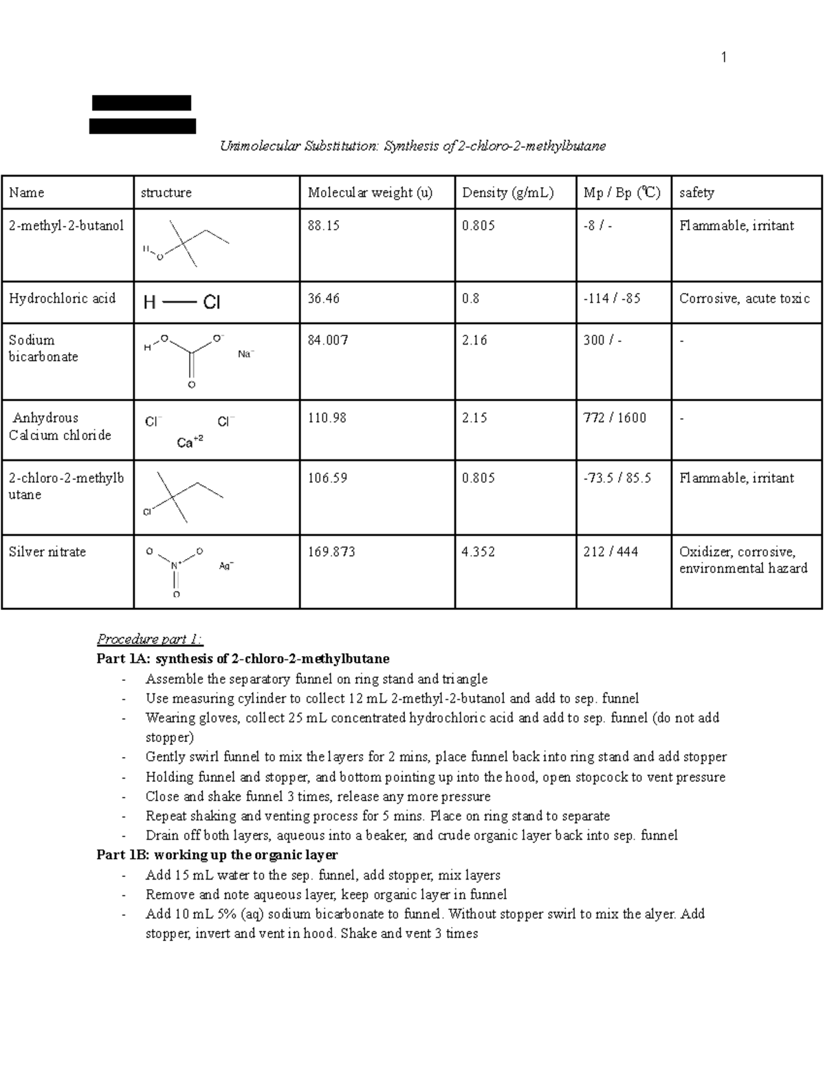 Substitution lab full report - 1 Josie Beck June 19, 2022 Unimolecular ...