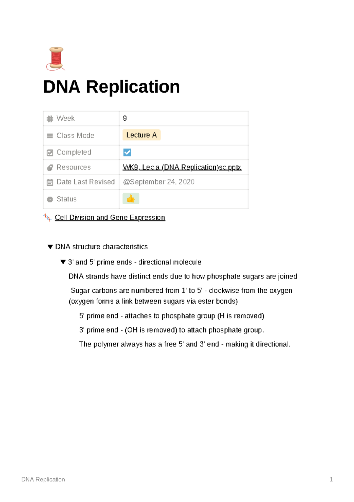 Dna Replication Lecture Notes 🧵 Dna Replication Week 9 Class Mode Lecture A Completed