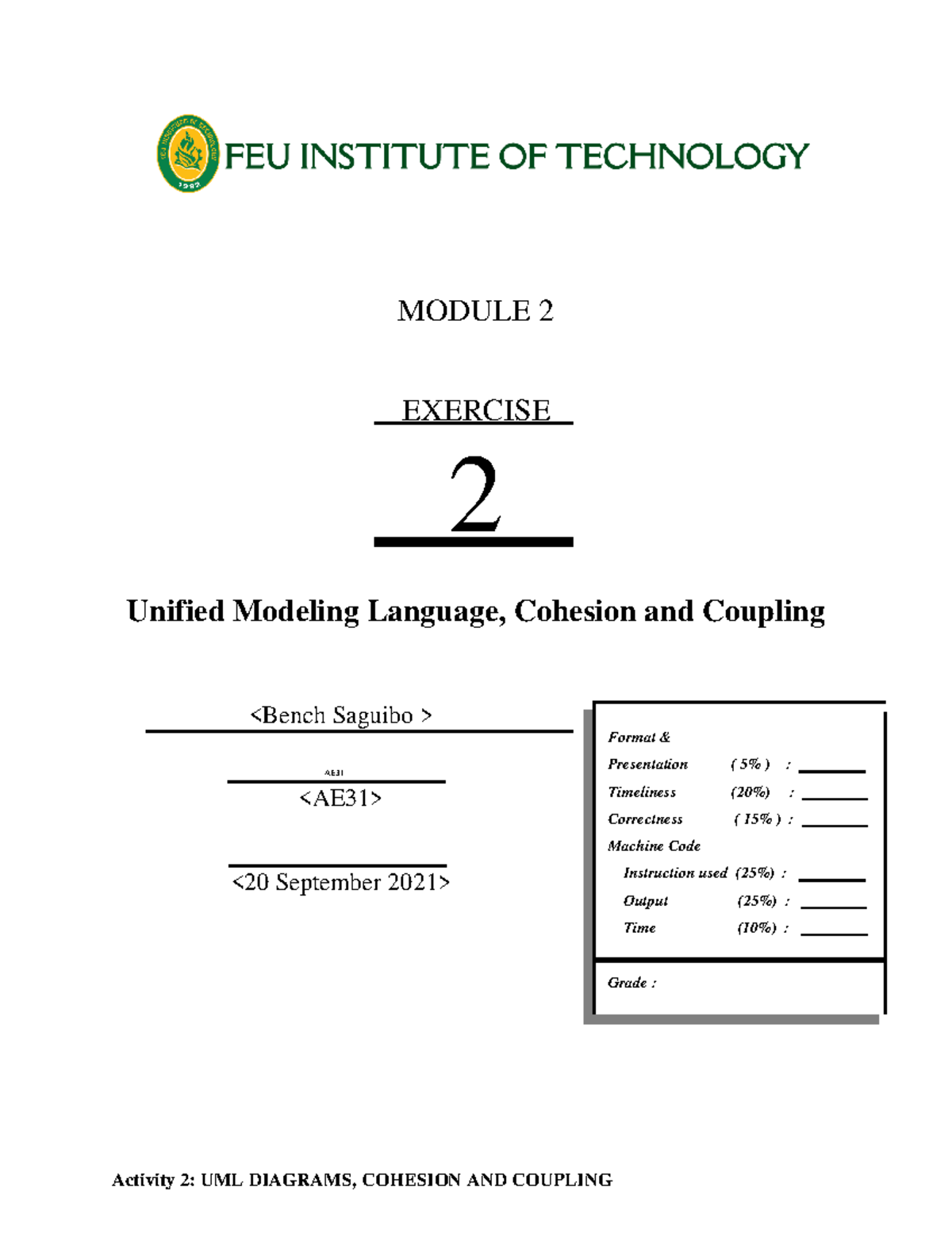 [M2- Formative] UML Cohesion and Coupling-converted - MODULE 2 EXERCISE 2 Unified Modeling ...