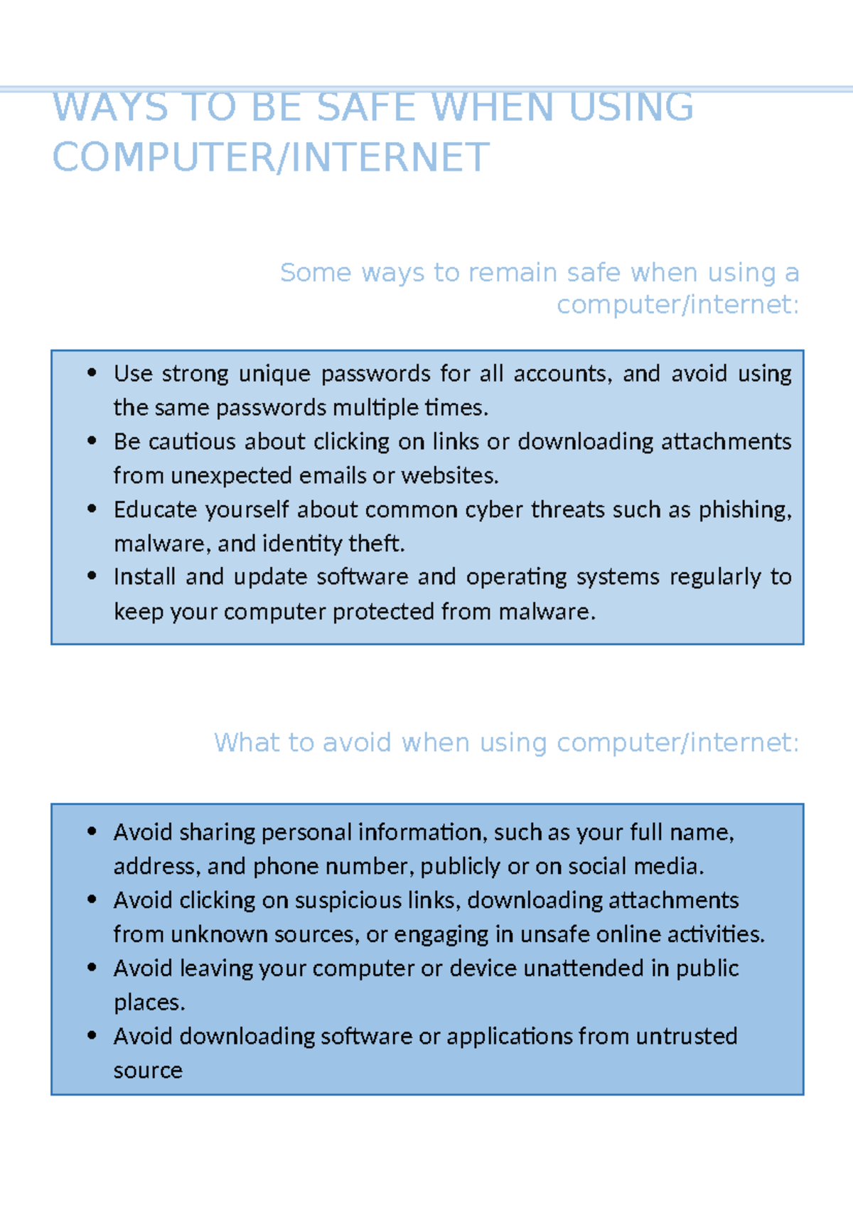 WAYS TO BE SAFE WHEN Using Computer - WAYS TO BE SAFE WHEN USING ...