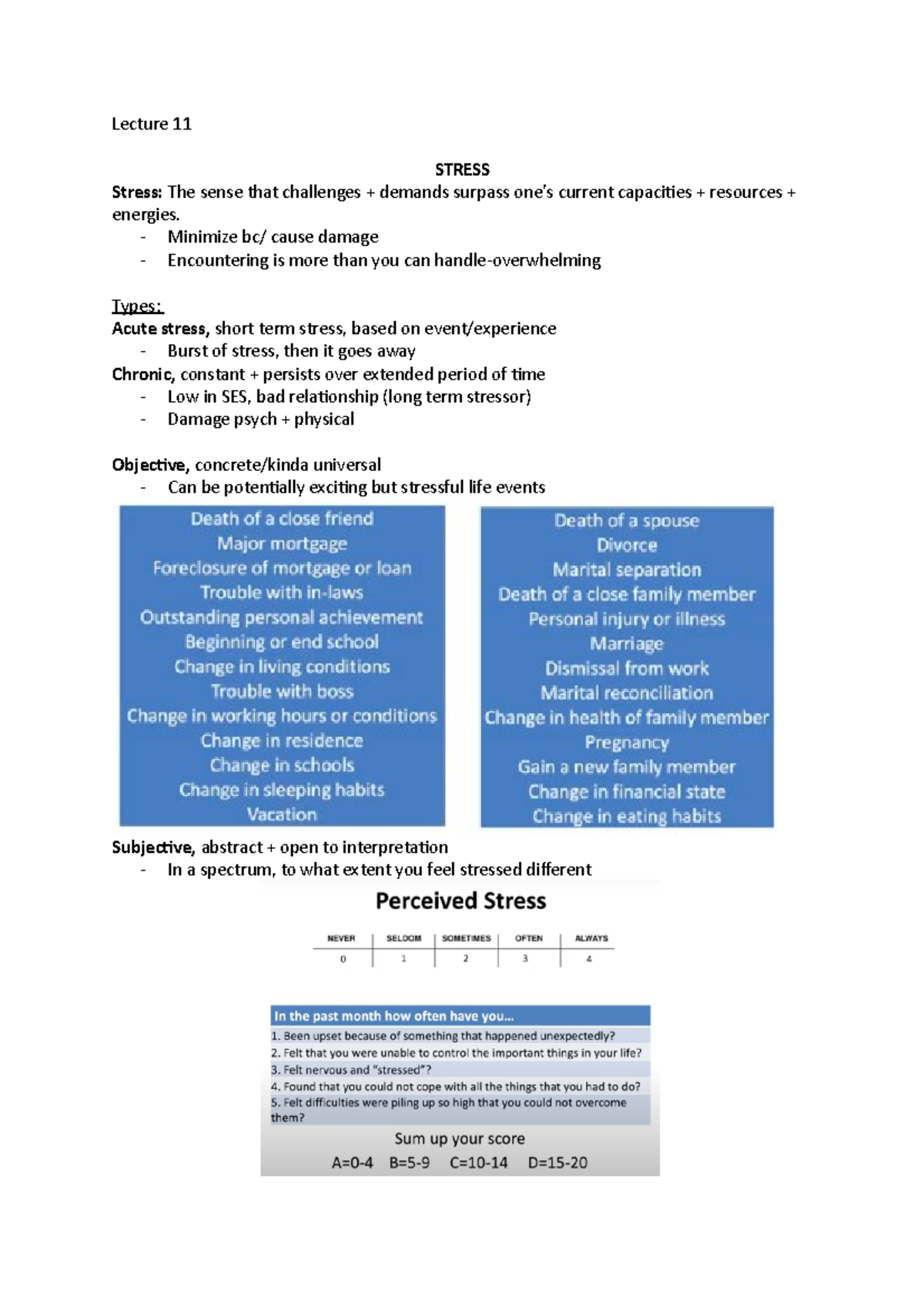 220-11 - Notes lec 11 - Lecture 11 STRESS Stress: The sense that ...