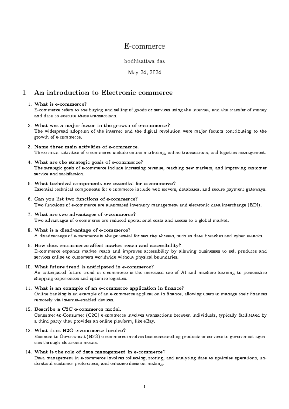 E Commerce Short Questions - E-commerce bodhisattwa das May 24, 2024 1 An introduction to ...