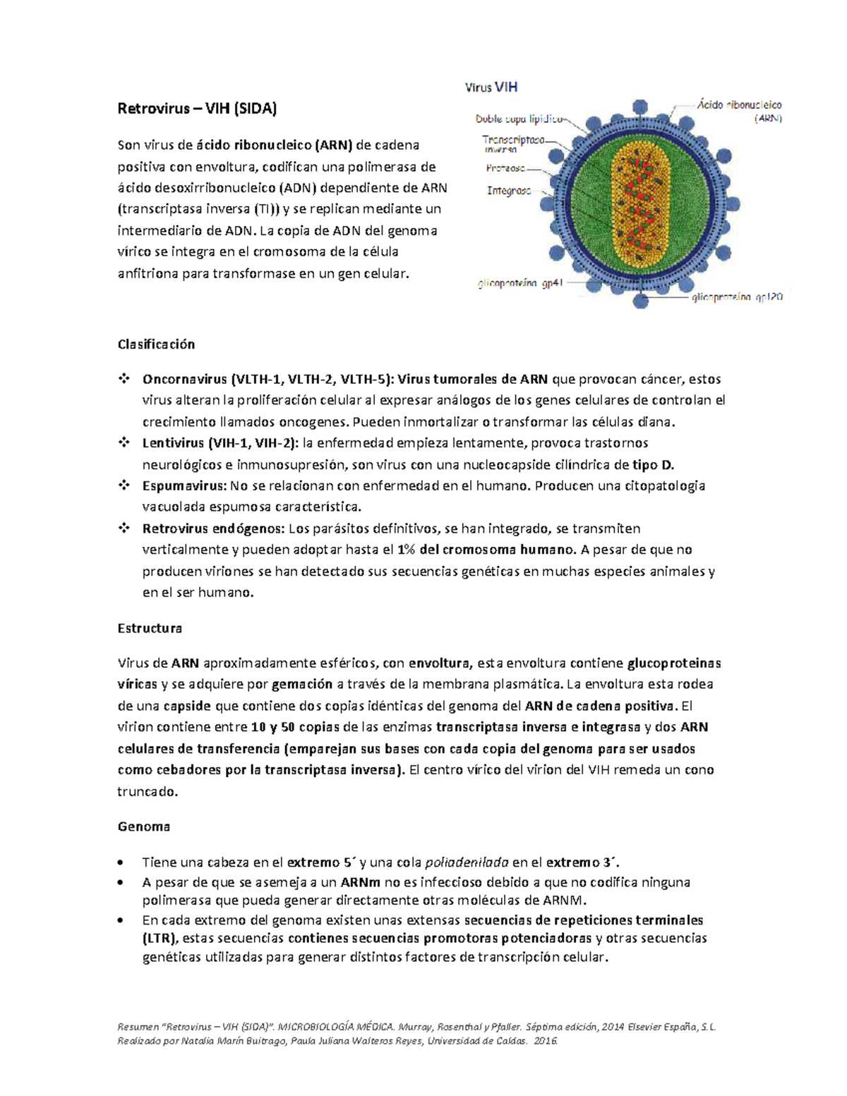 Resuemen Retrovirus-VIH (SIDA) - Retrovirus VIH (SIDA) Son virus de ...