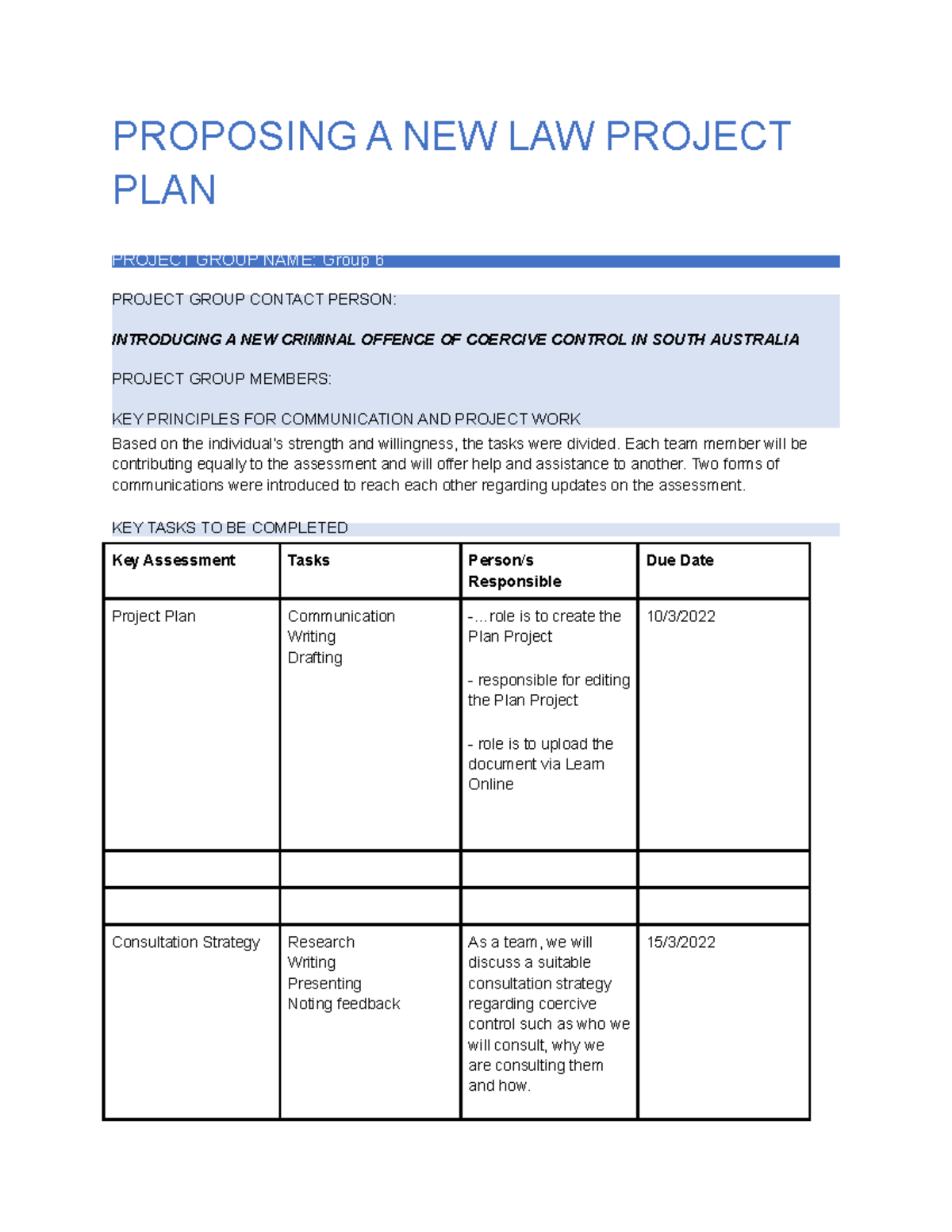Project Planning- Proposing A NEW LAW Project PLAN - PROPOSING A NEW ...