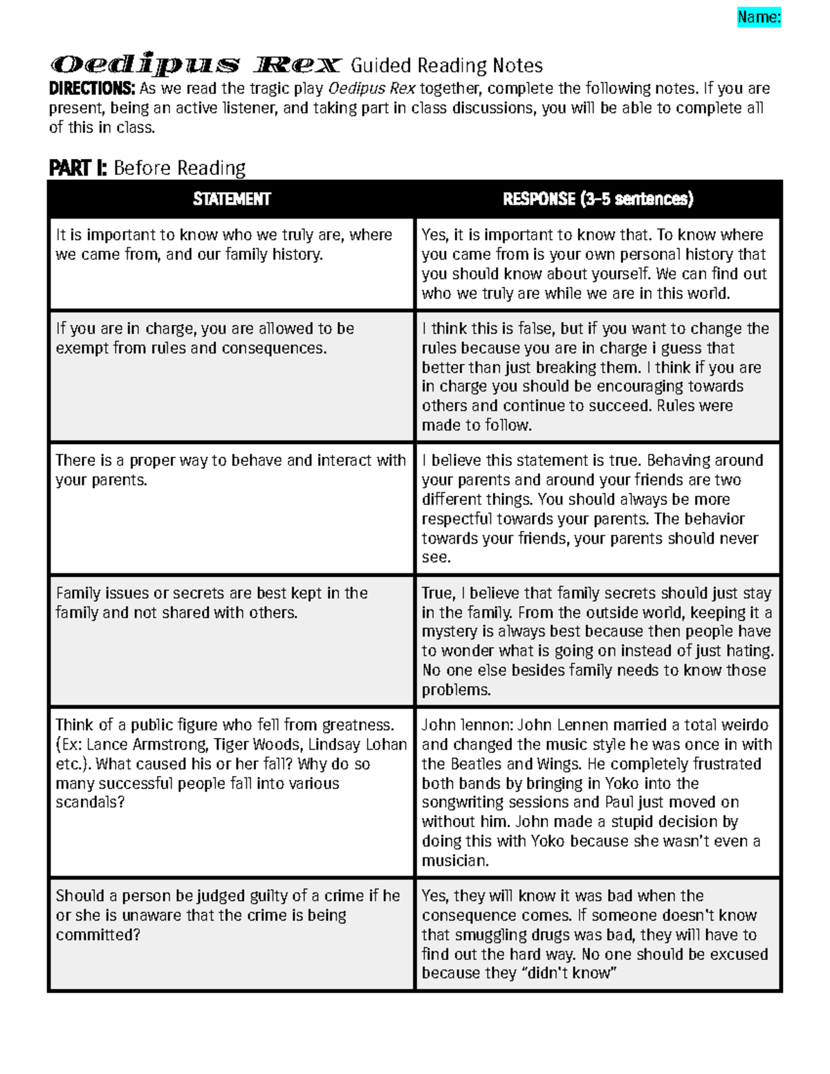 Copy of 22 Oedipus Rex Notes - Oedipus Rex Guided Reading Notes ...