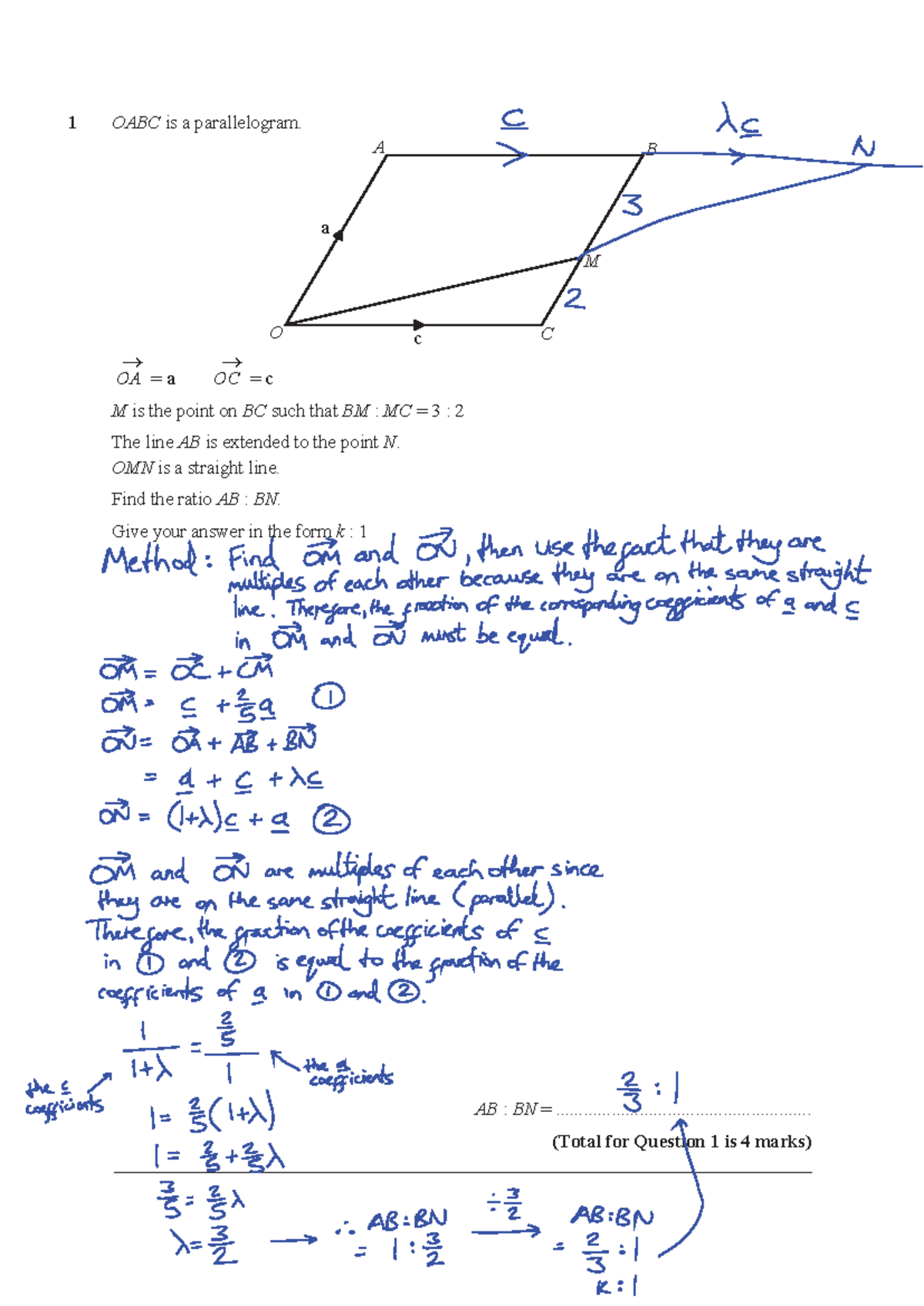 Vectors Harder Practice Questions for GCSE 1MA1 syllabus Solutions - 1 ...