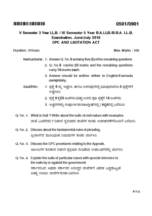 Cpc 2020 - question paper - Civil Procedure Code & Limitation Act - Studocu